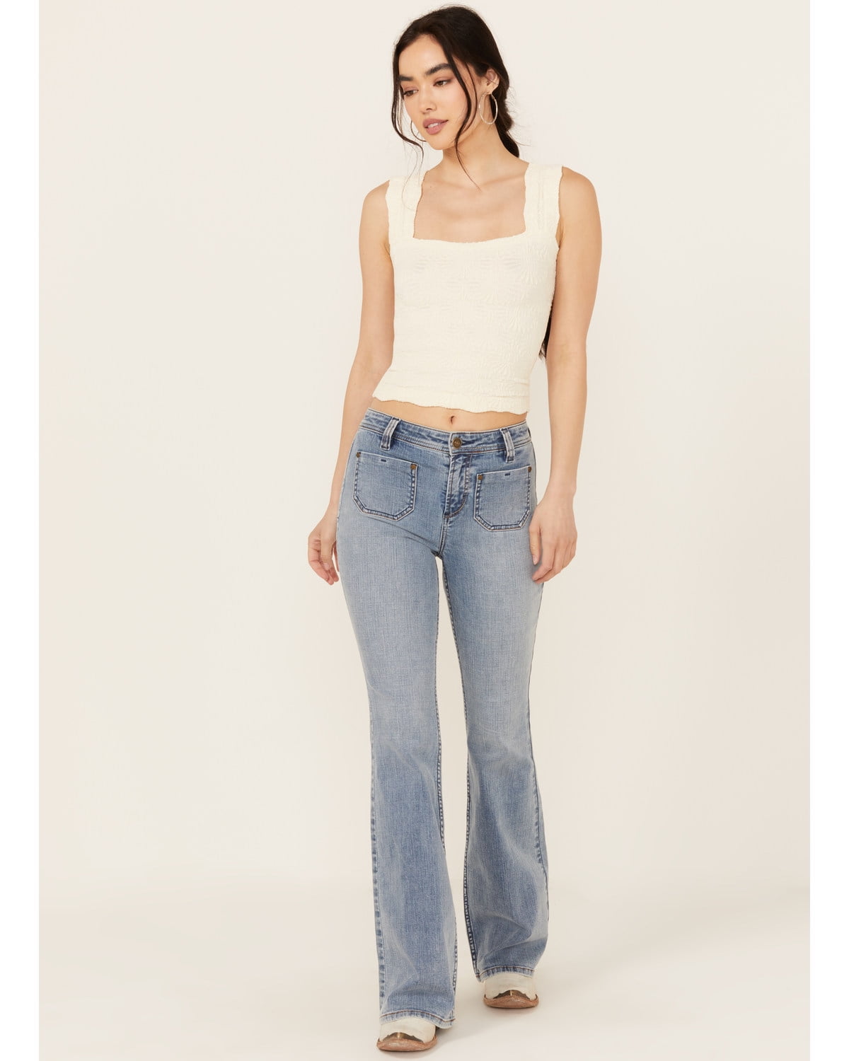 Shyanne Women's Luna High Rise Flare Stretch Denim Jeans - SWSU24J79-MDW 29W x 34L - Walmart.com