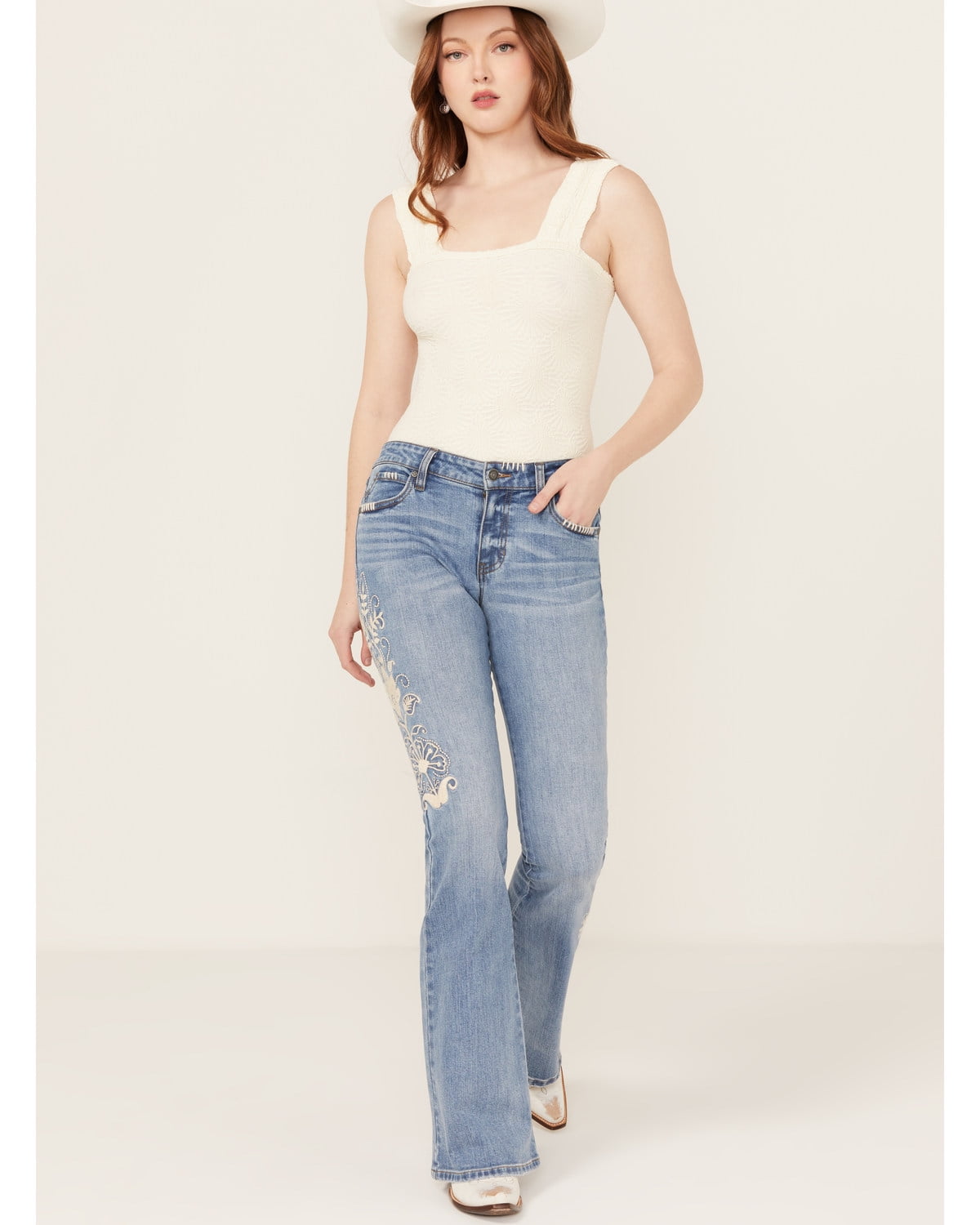 Shyanne Women's Medium Wash Delilah Novelty Embroidered Mid Rise Flare Stretch - SWSP24J68-MDW ...