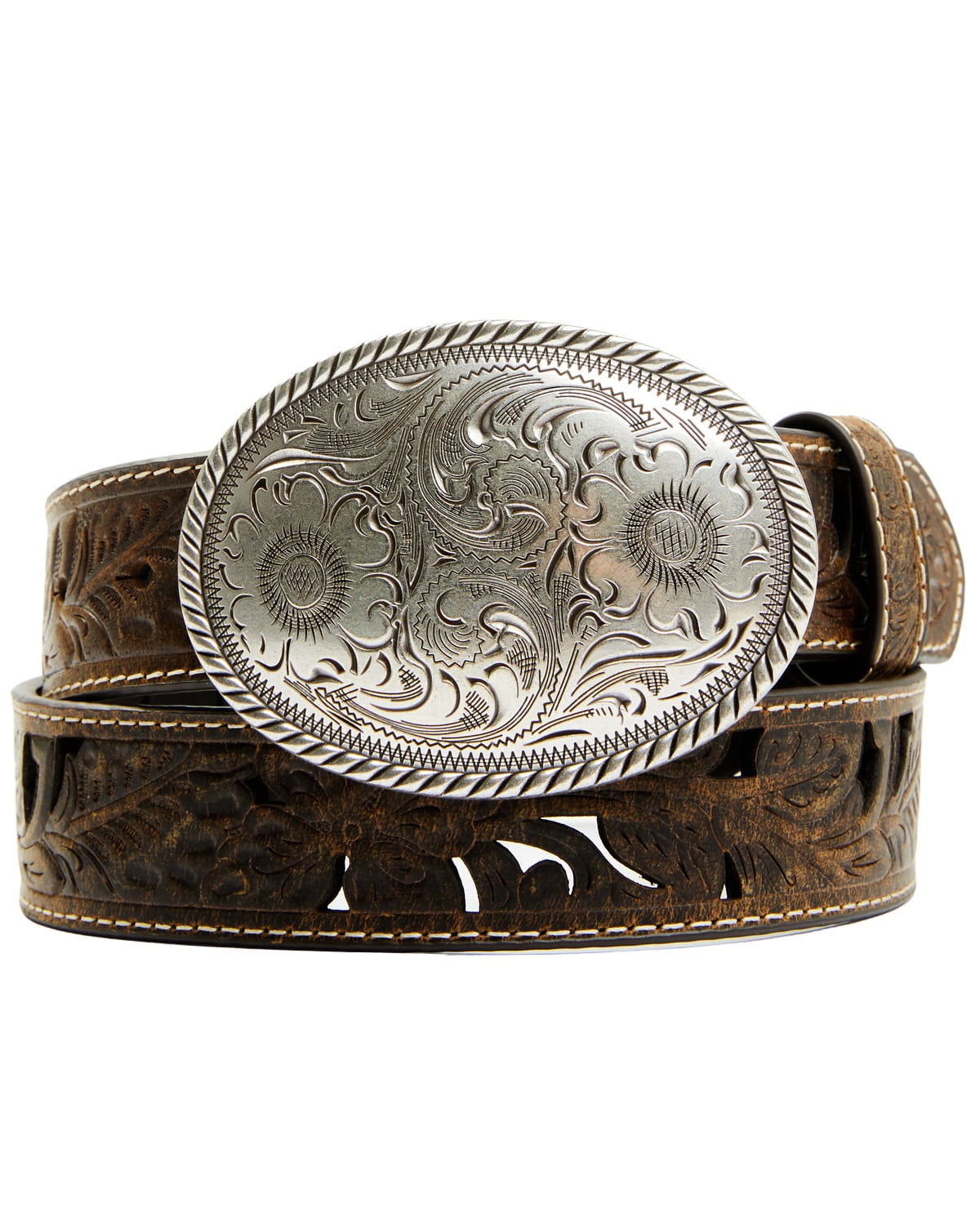 Shyanne Women's Oval Scroll Buckle Tooled Cut Out Belt - SASP22BT4 X ...