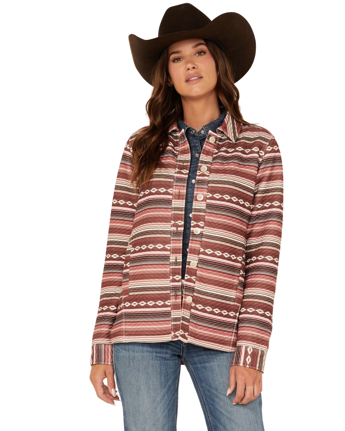 Shyanne Women's Southwestern Print Zig Zag Quilted Shacket - SRHO23K33 ...