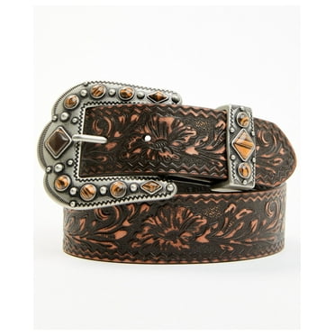 Ariat A1513802-L 1.5 in. Womens Tooled & Studded Leather Belt, Brown ...