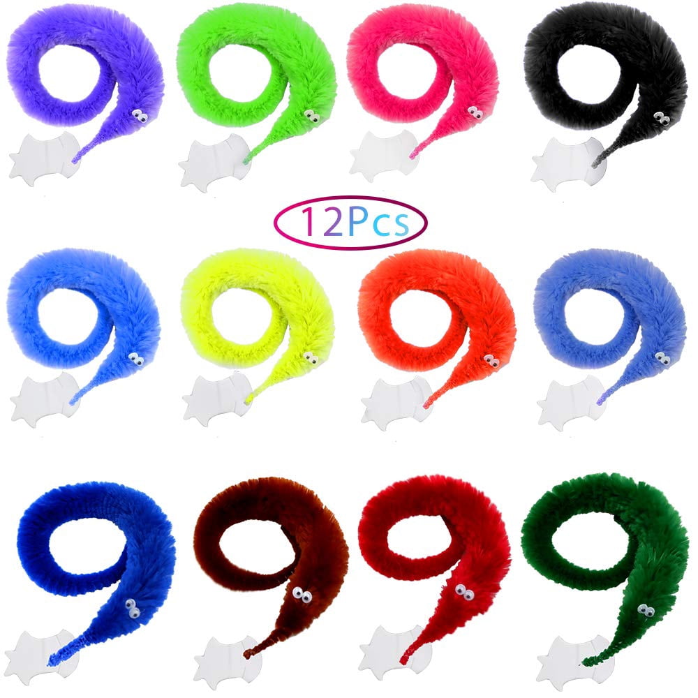 Shyflpopo 12 Pcs Magic Worms Twisty Worms Wiggly Worms Fuzzy Worms on a ...