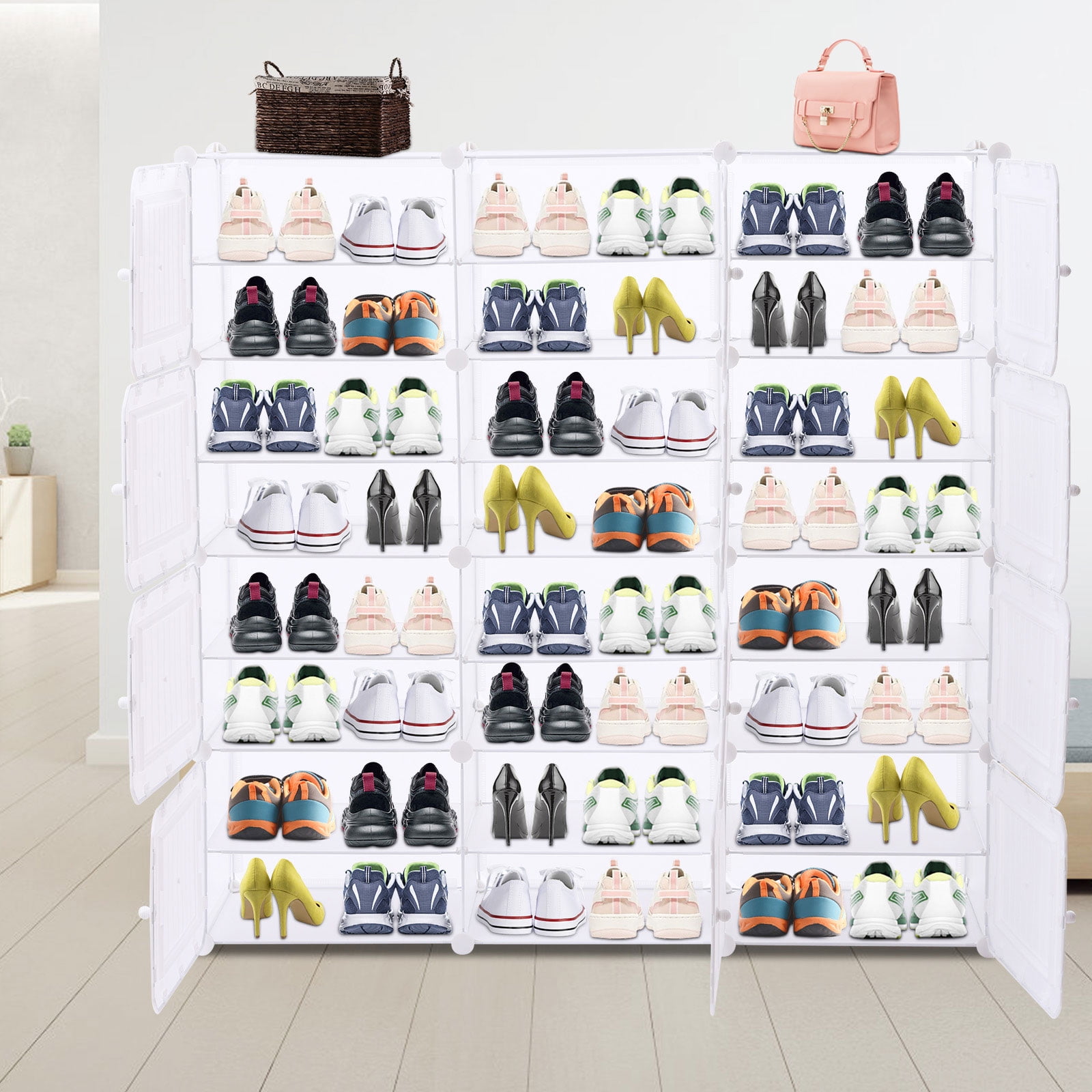 Shzicmy 12-Compartment Shoe Organizer, Holds up to 48 Pairs, White, 12 ...
