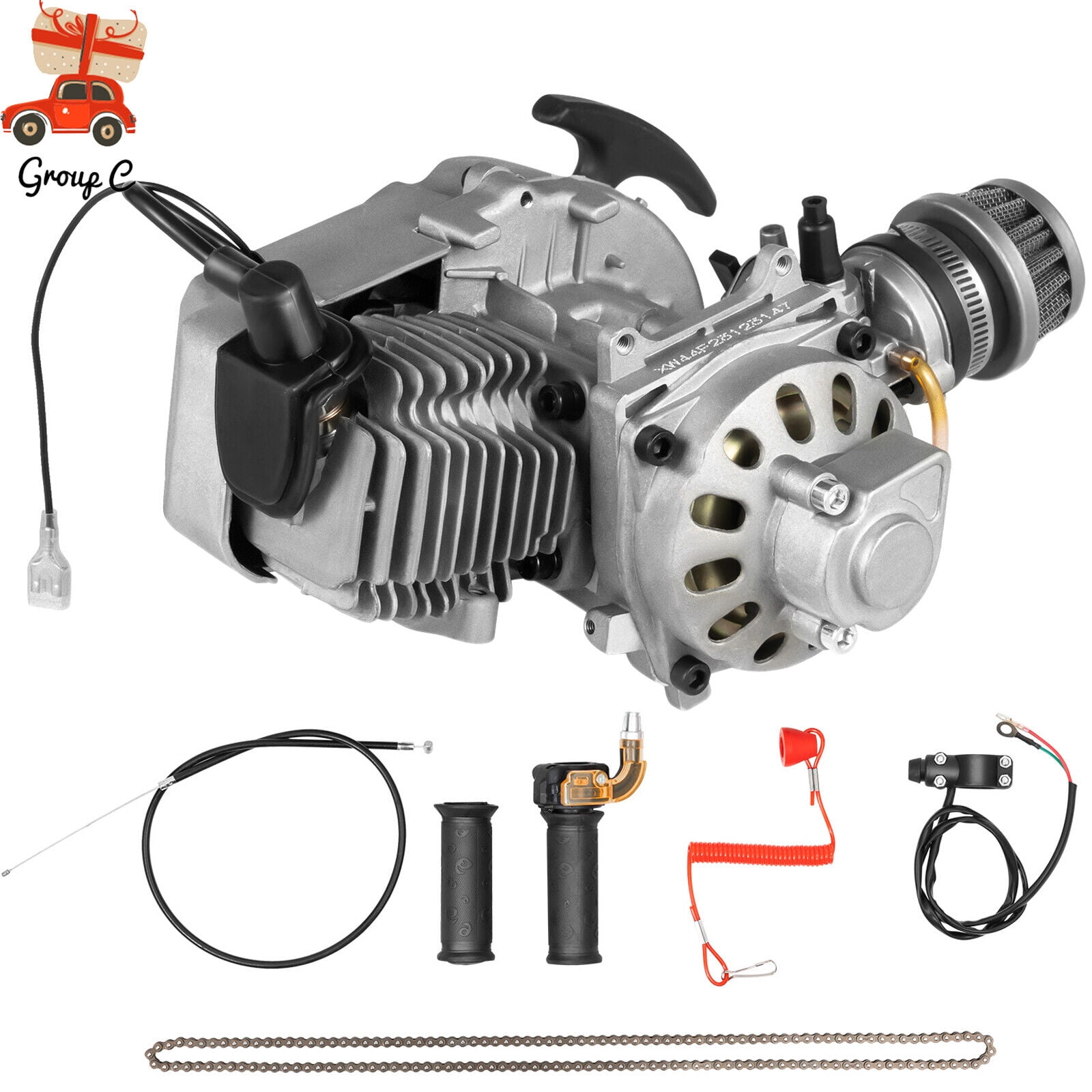 Shzicmy 49CC 2-Stroke Mini Bike Air Cooled Engine Kit, Aluminum Silver ...