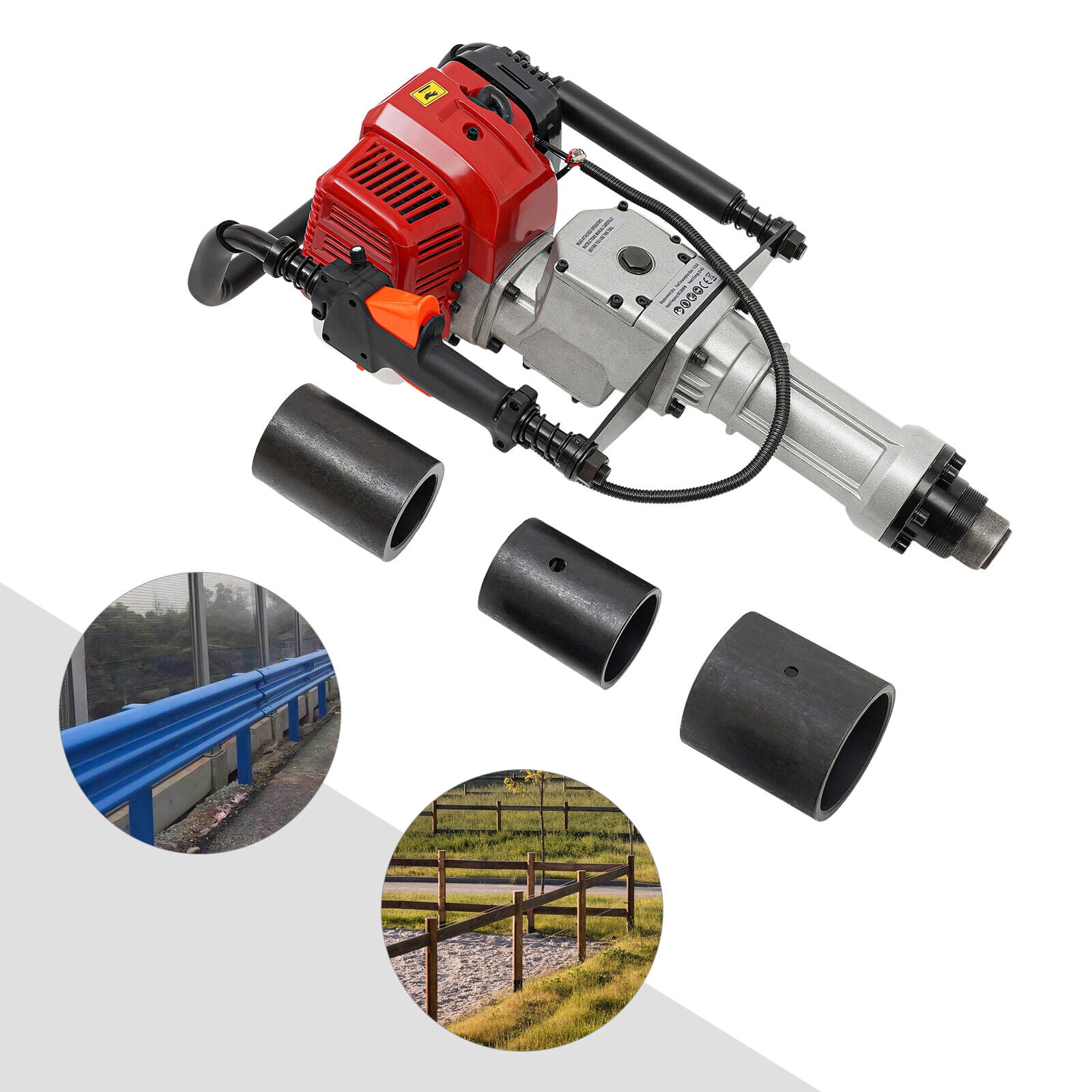 Shzicmy 52CC 2.3HP Gas Powered T Post Driver Fence Pile Driver Hammer Tool Kit w/3 Heads ...