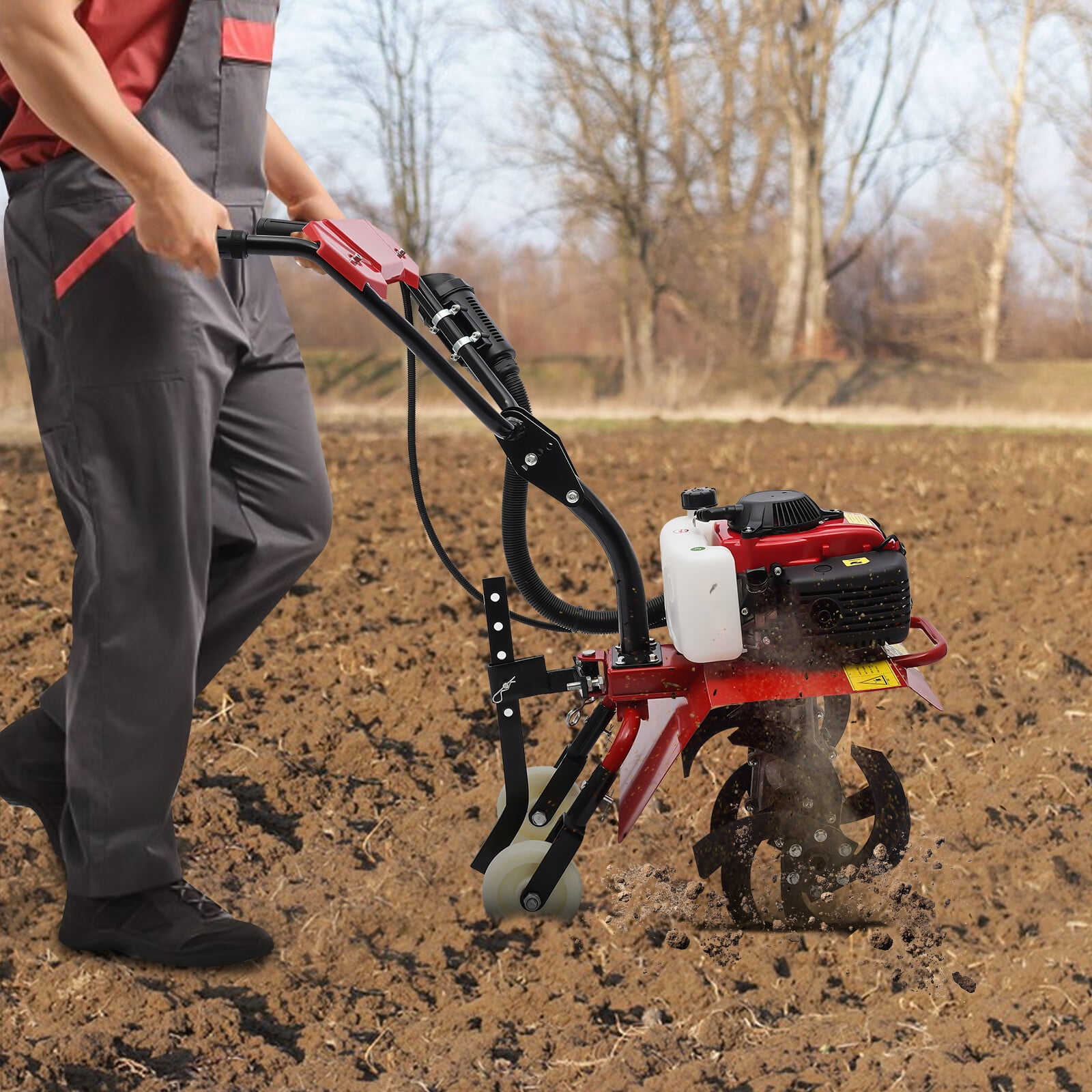 Shzicmy 63cc 4-Stroke Gas Power Mini Tiller Cultivator Clearance Walk ...