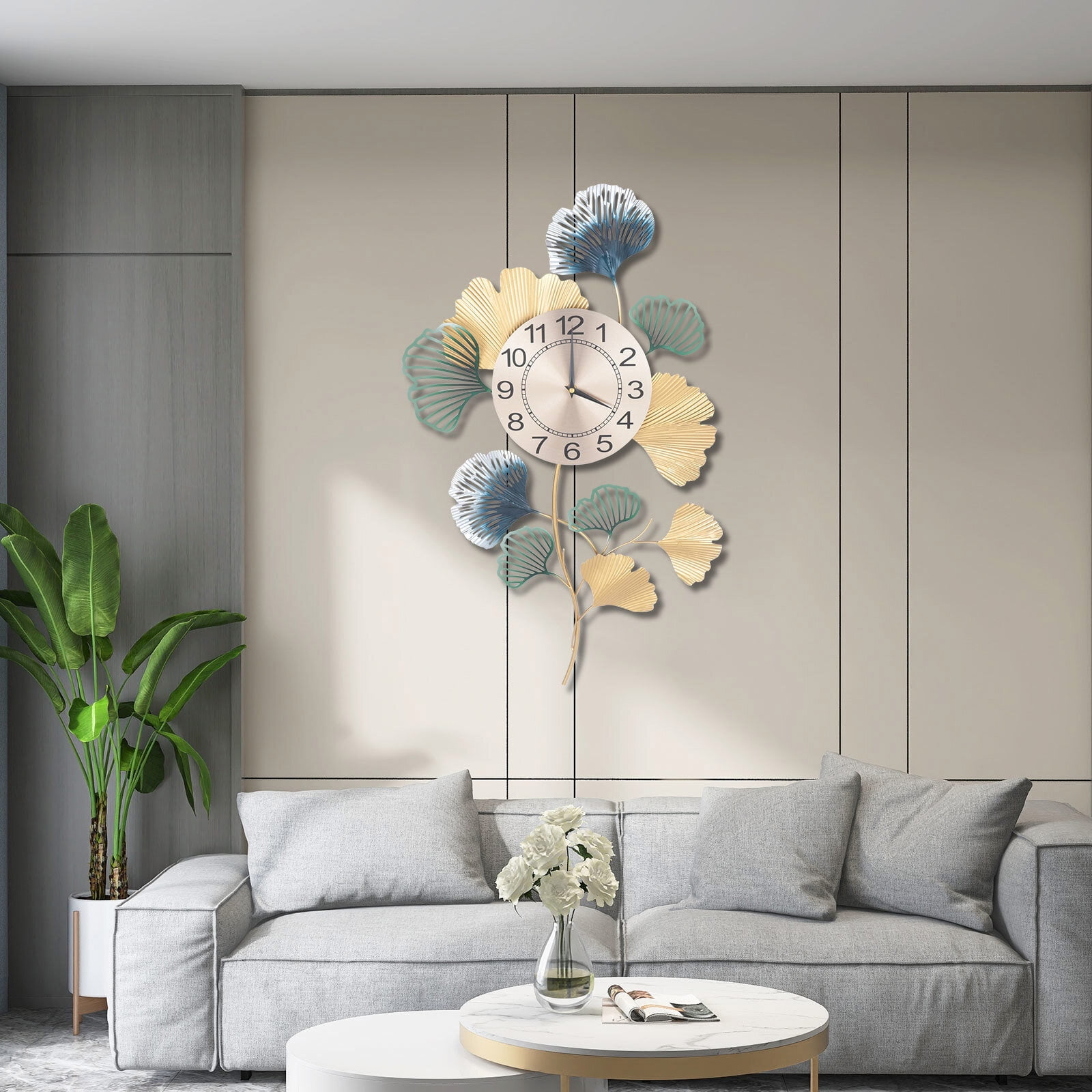 Shzicmy Colorful Wrought Iron Ginkgo Leaf Wall Clock for Home and ...
