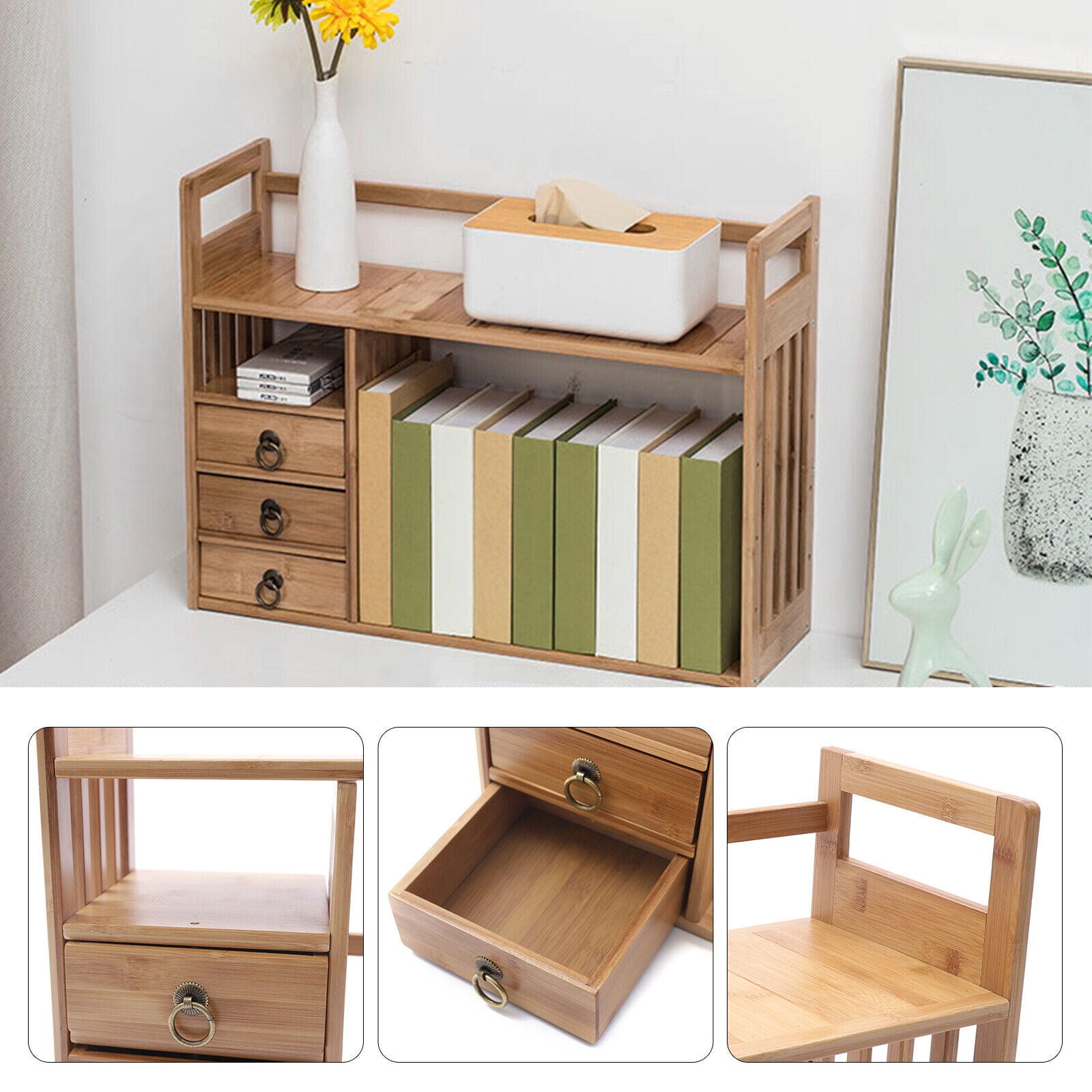 Shzicmy Desktop Organizer Shelf Rack with 3 Drawers, Natural - Walmart.com