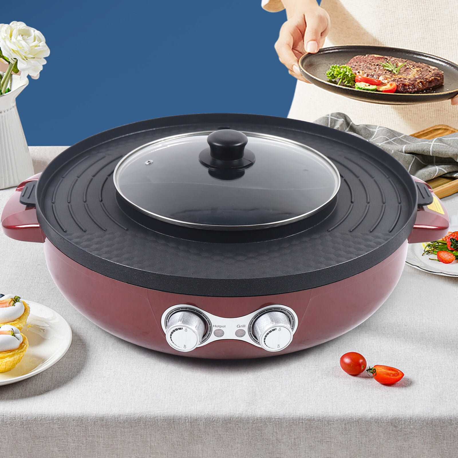 Shzicmy Kitchen 2 in1 Electric Hot Pot Barbecue Oil Leakage Hole Design ...
