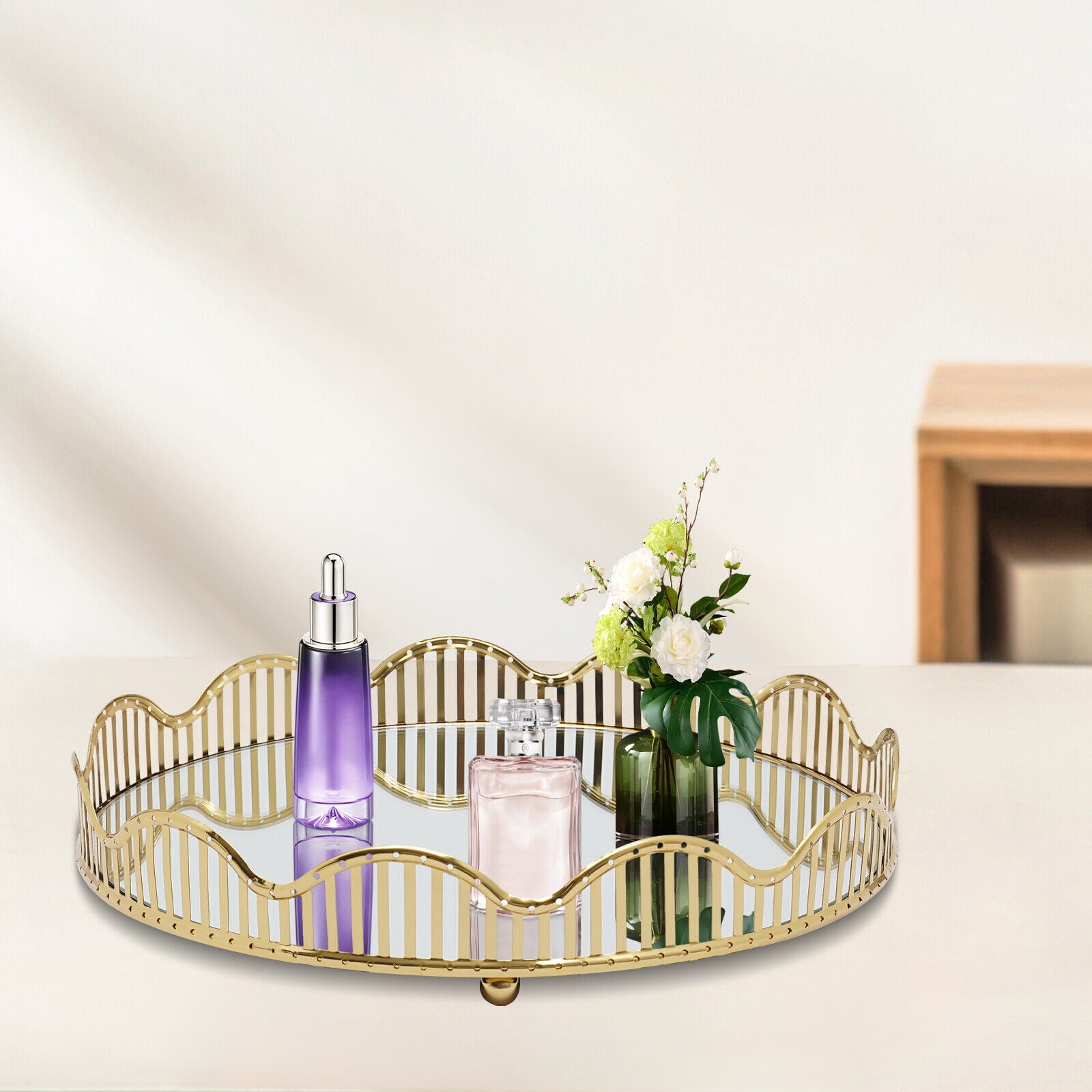 Shzicmy Metal Decorative Gold Mirror Tray Perfume Tray Mirror Vanity ...