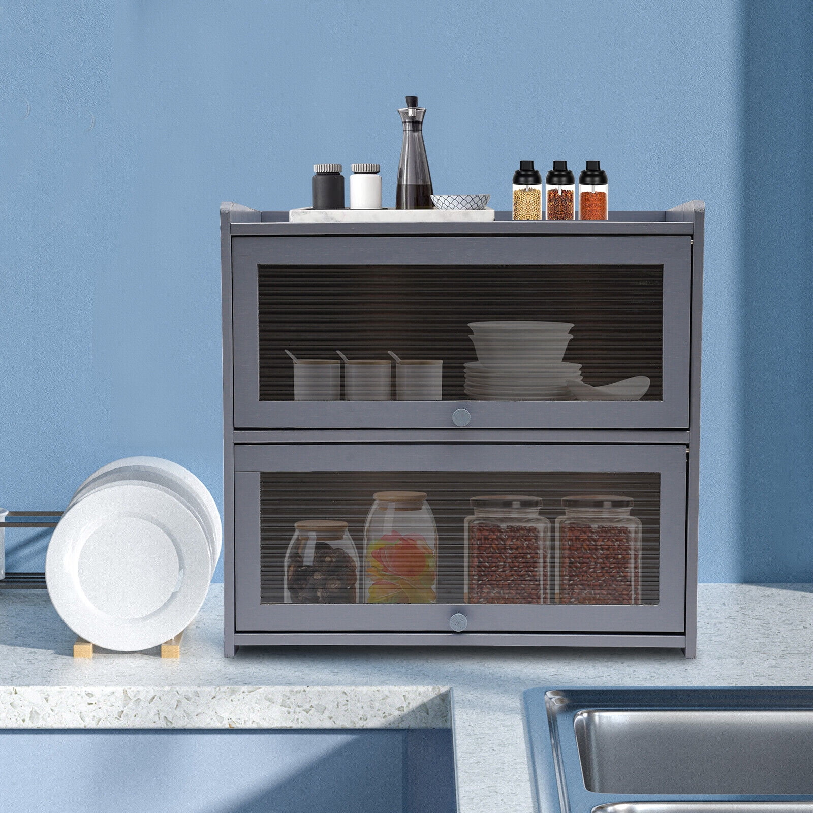 Shzicmy Modern Two-tier Storage Cabinet, Countertop Storage Cabinet ...