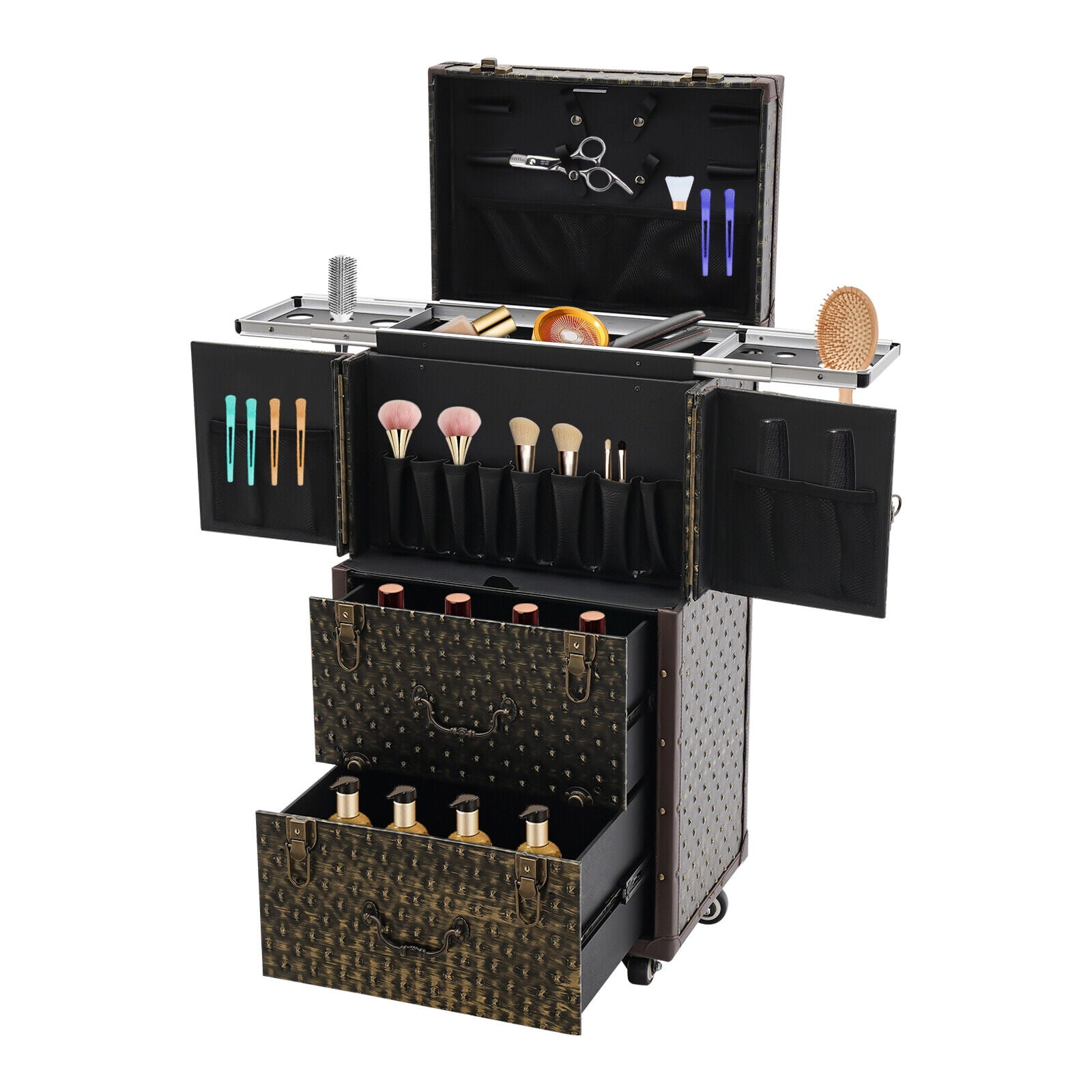 Shzicmy Rolling Lockable Makeup Train Case Organizer Trolley Lockable ...