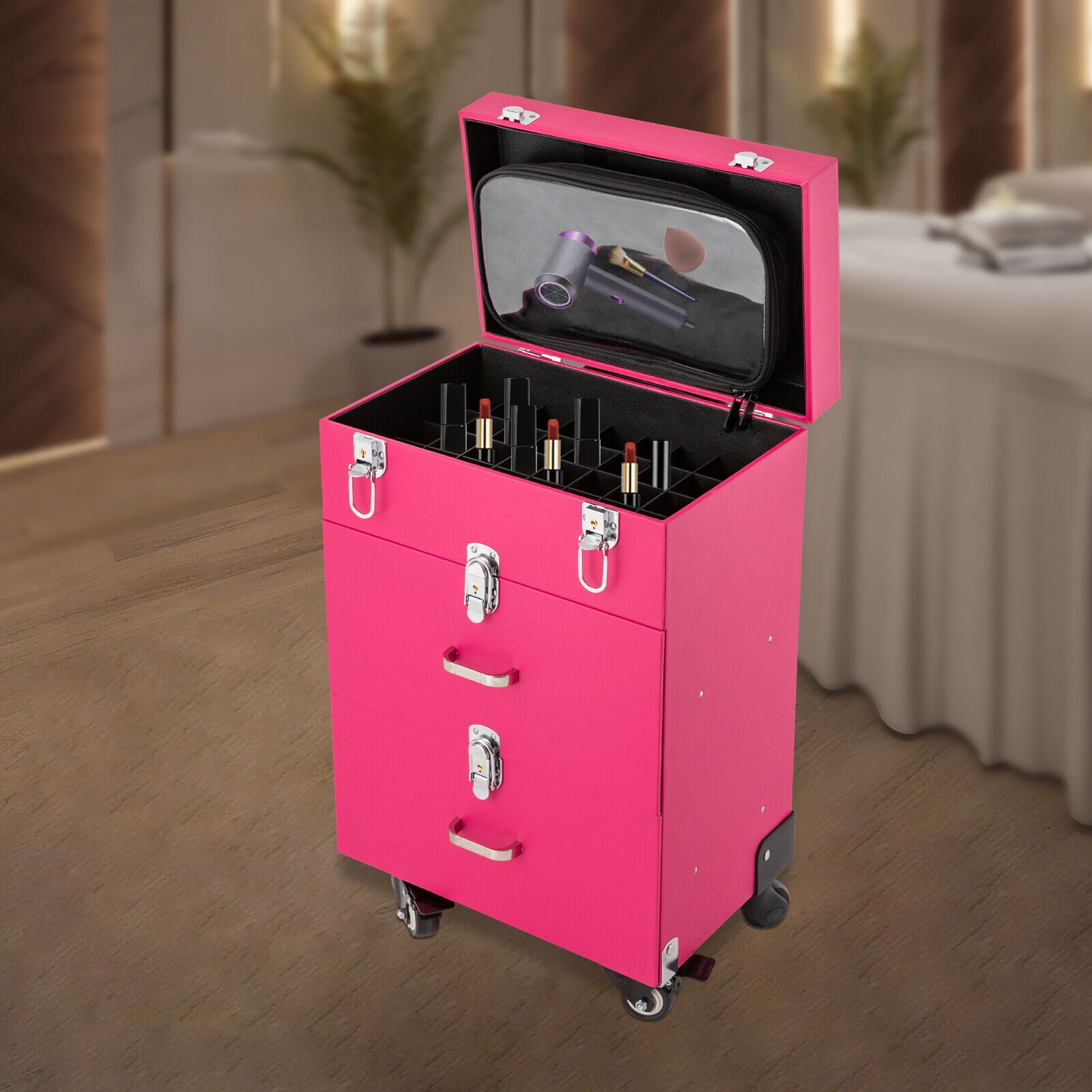 Shzicmy Rolling Makeup Train Case Cosmetic Trolley Luggage Box Makeup ...