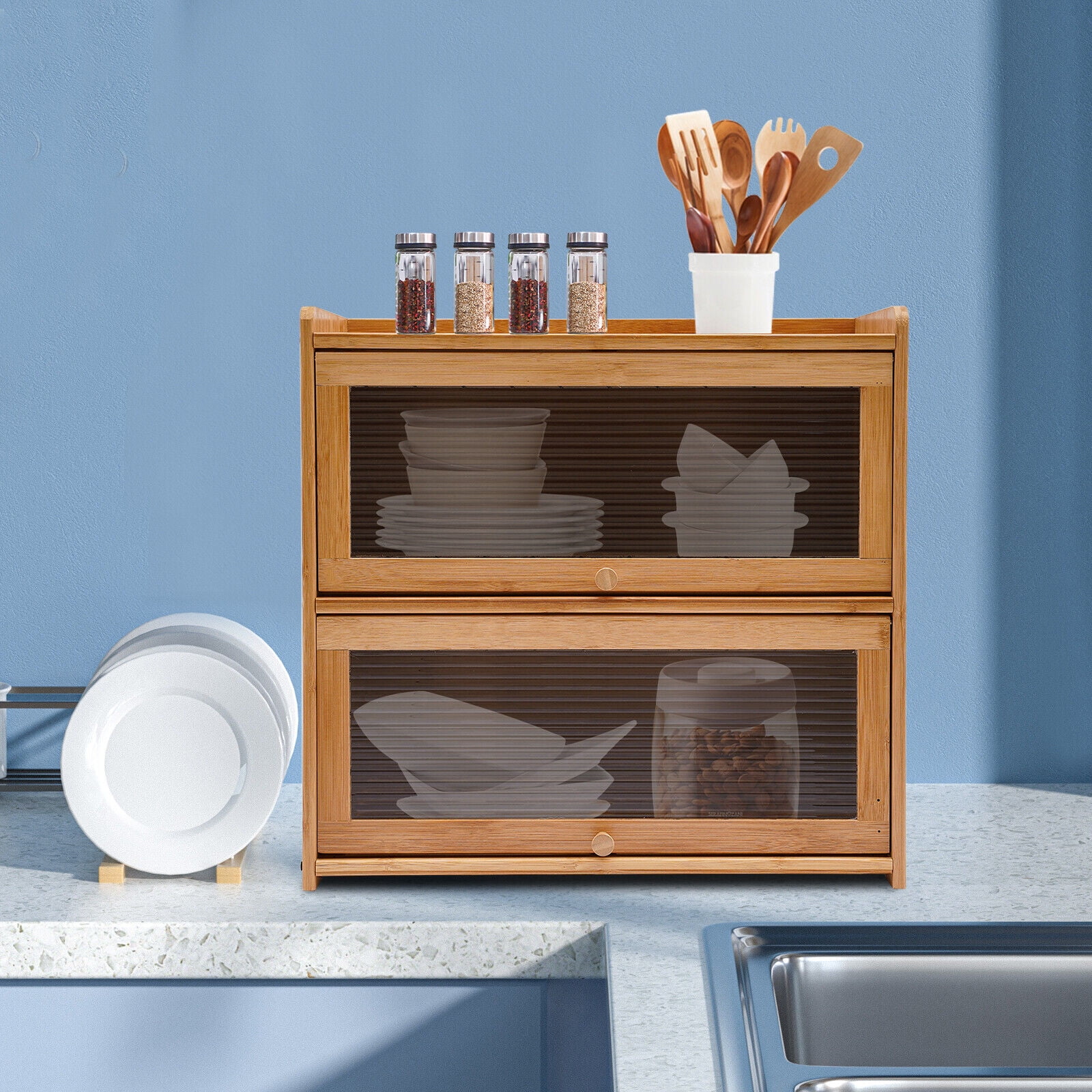 Shzicmy Storage Cabinet, Countertop Storage Cabinet, Cabinet with 2 ...
