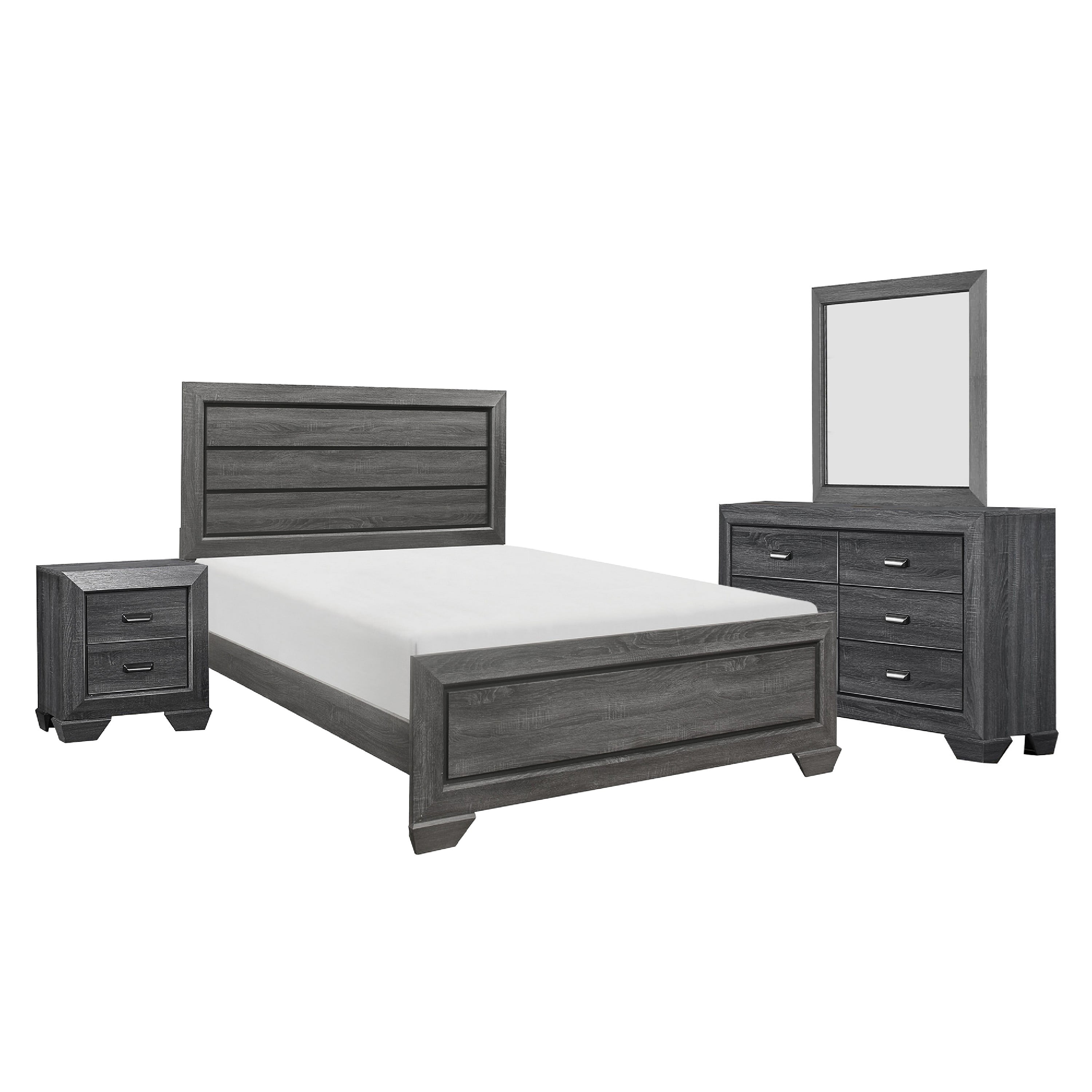 Sia 4 Pc Full Size Bedroom Set, Panel Design, Gray Faux Wood Veneer ...