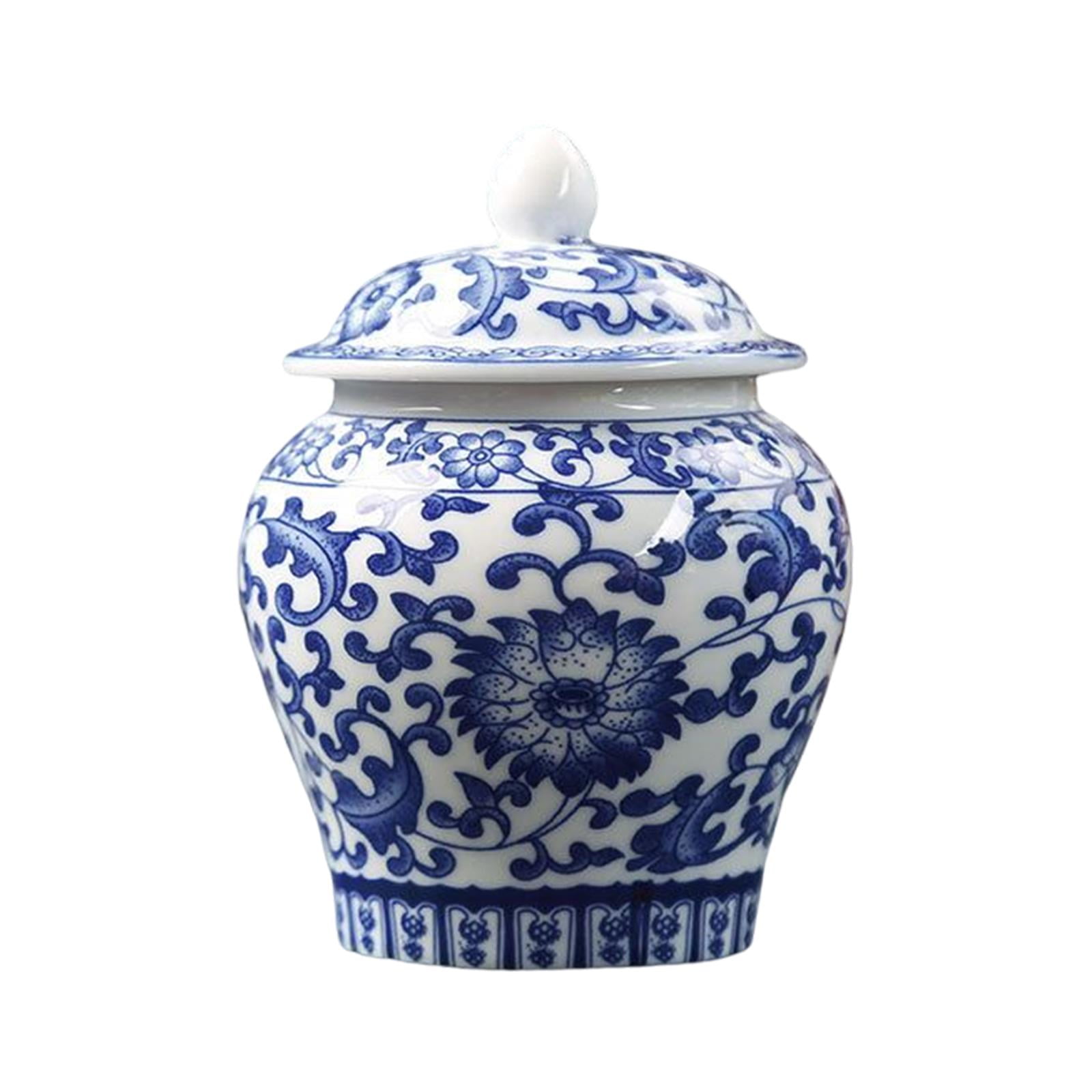 SiaBiced 1Pcs Oriental Blue and White Porcelain Ginger Jar Tea Storage ...