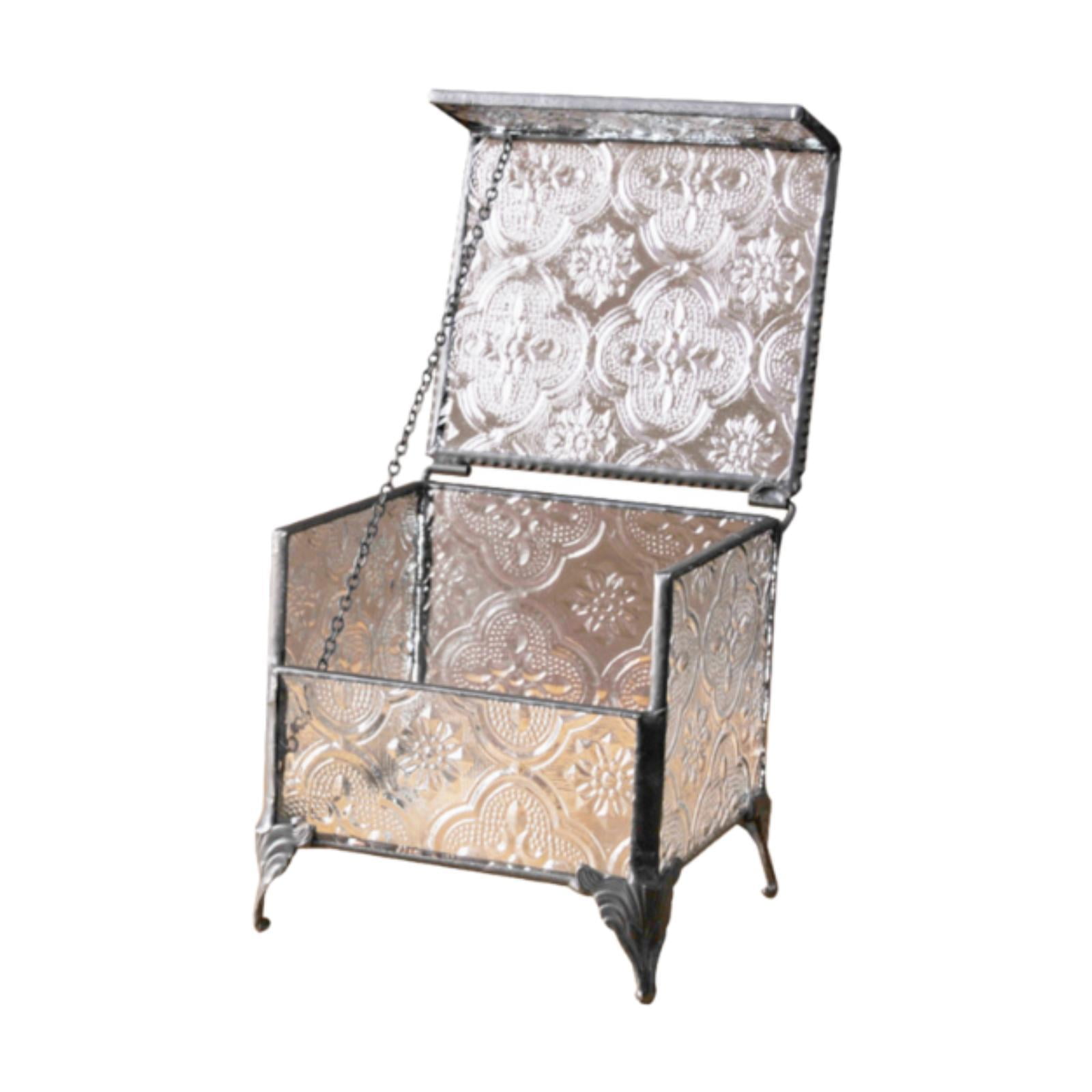 SiaBiced Glass Jewelry Box with Hinged Lid Display Case Decorative ...