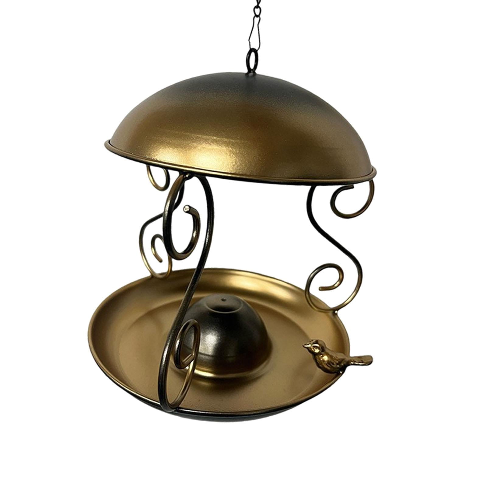 SiaBiced Metal Roof Bird Feeder Feeding Bowl with Rain Cover for ...