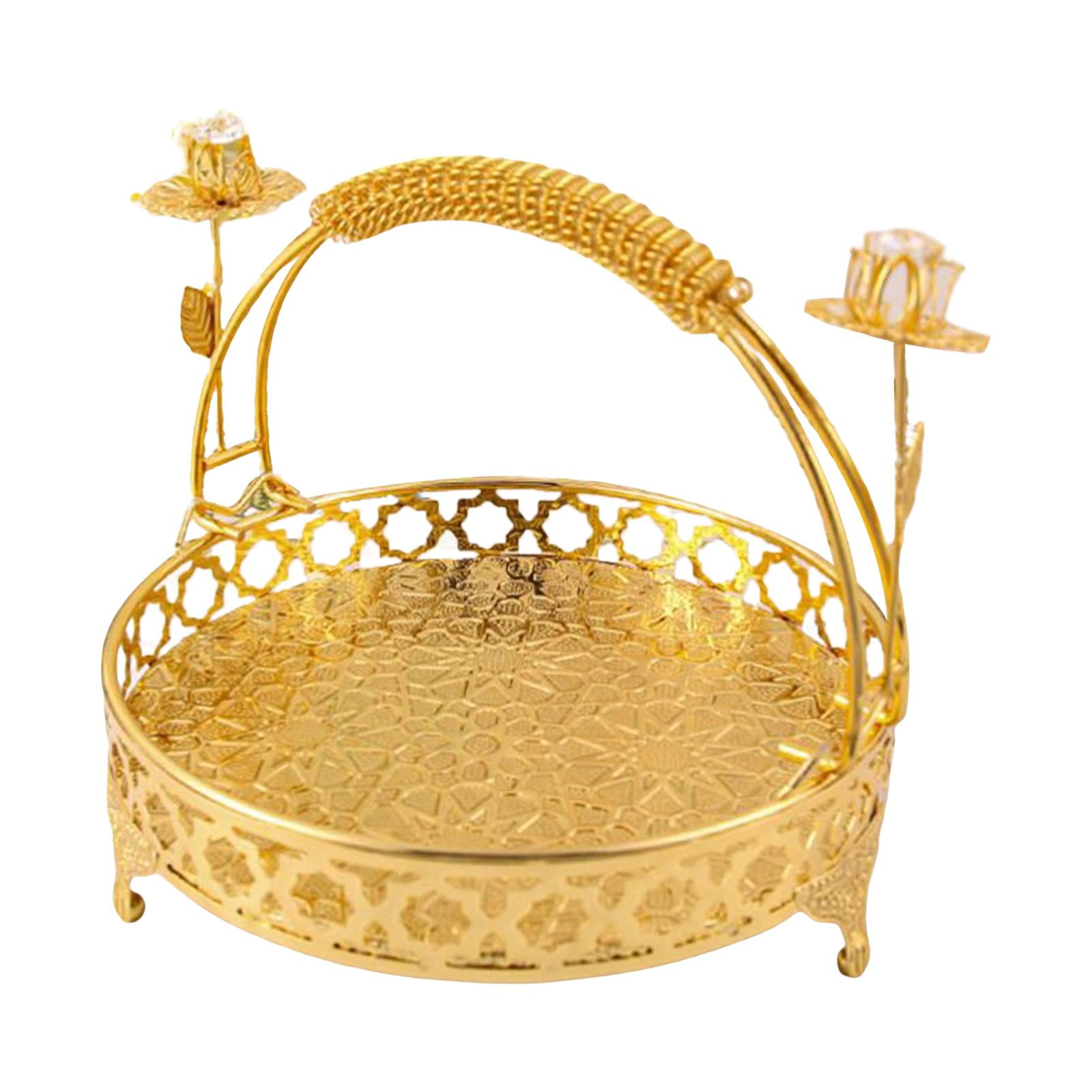 SiaBiced Round Decorative Serving Tray Tabletop Handles Aureate Small ...