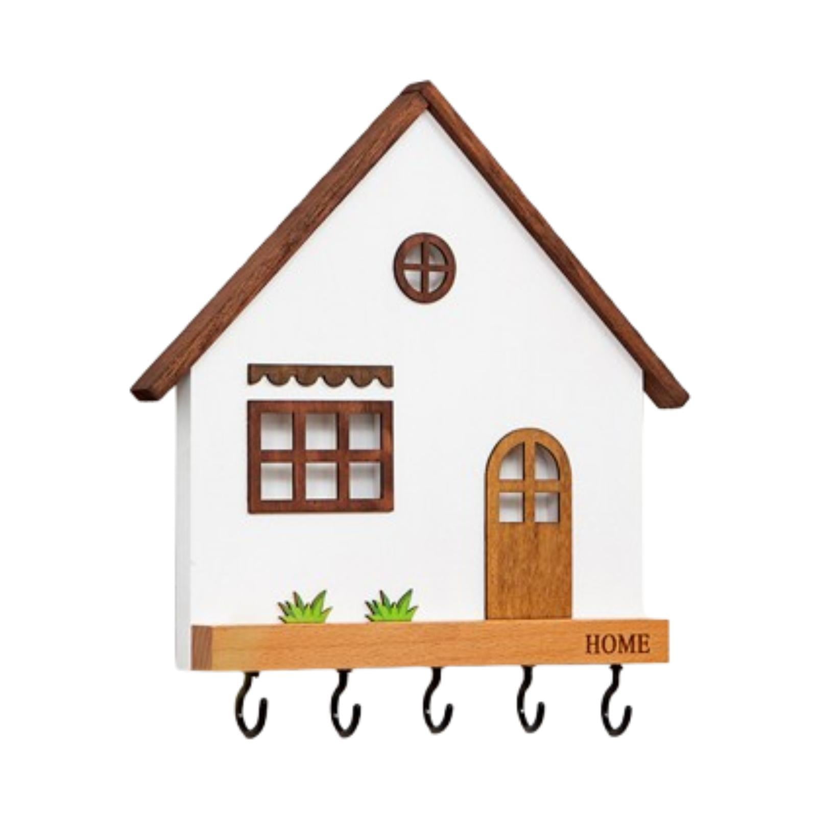 SiaBiced Wooden Key Holder 5 Hooks Wall Mounted Nordic Rustic Wood Key ...