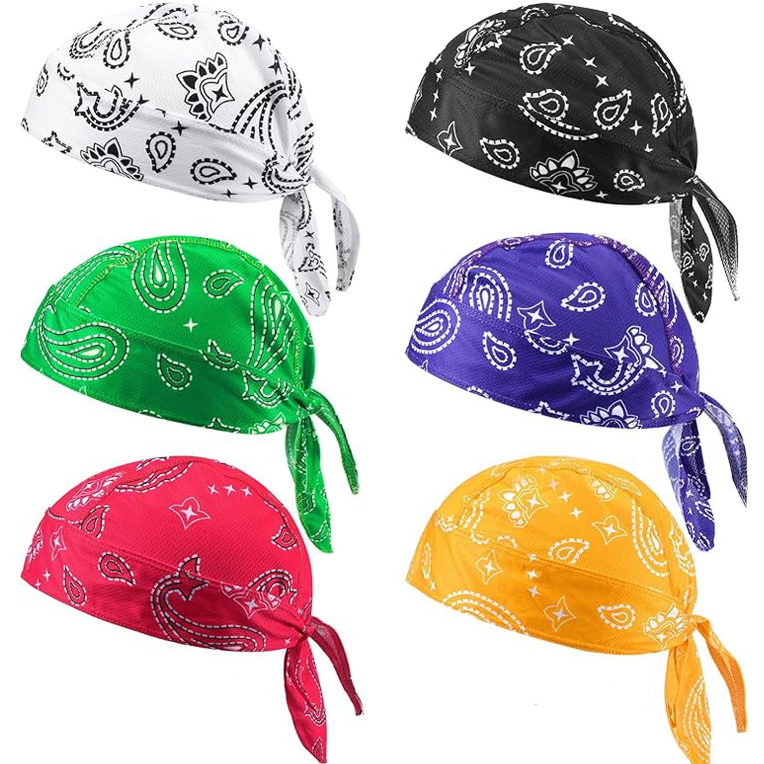 Siabmc 6 Pack Do Rags Cycling Caps Helmet Liner Doo Rag Motorcycle ...