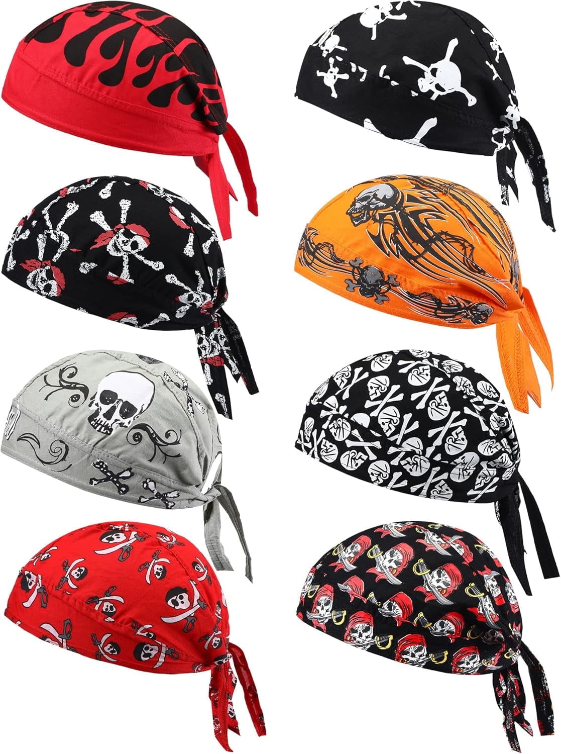 Siabmc 8 Pack Do Rag Skull Caps for Men Sweat Wicking Doo Rags Cooling ...