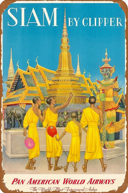 Siam Thailand Thai Siamese Clipper Asia Asian Travel Advertisement Art ...