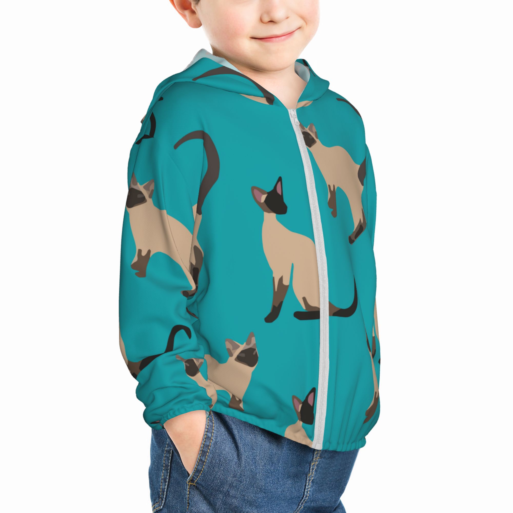 Siamese Cat Blue Kids Zip-Up Hoodie Girls Boys Sun Protection Jacket Hooded Cooling Shirt ...