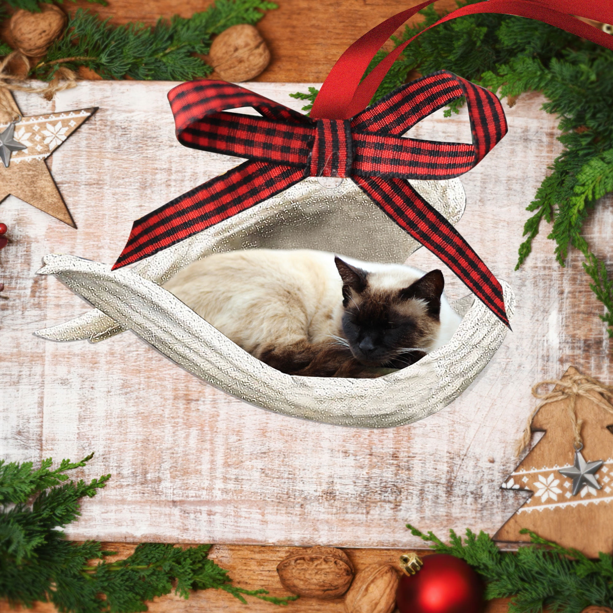 Siamese Cat Christmas Ornament – Holiday Pet Gift & Wooden Xmas Tree ...