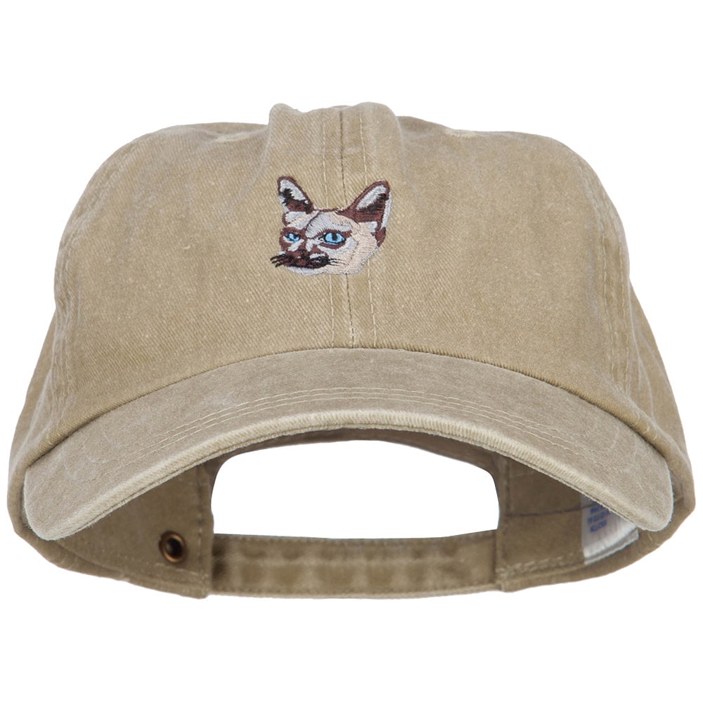 Siamese Cat Embroidered Washed Cotton Twill Cap - Khaki OSFM - Walmart.com
