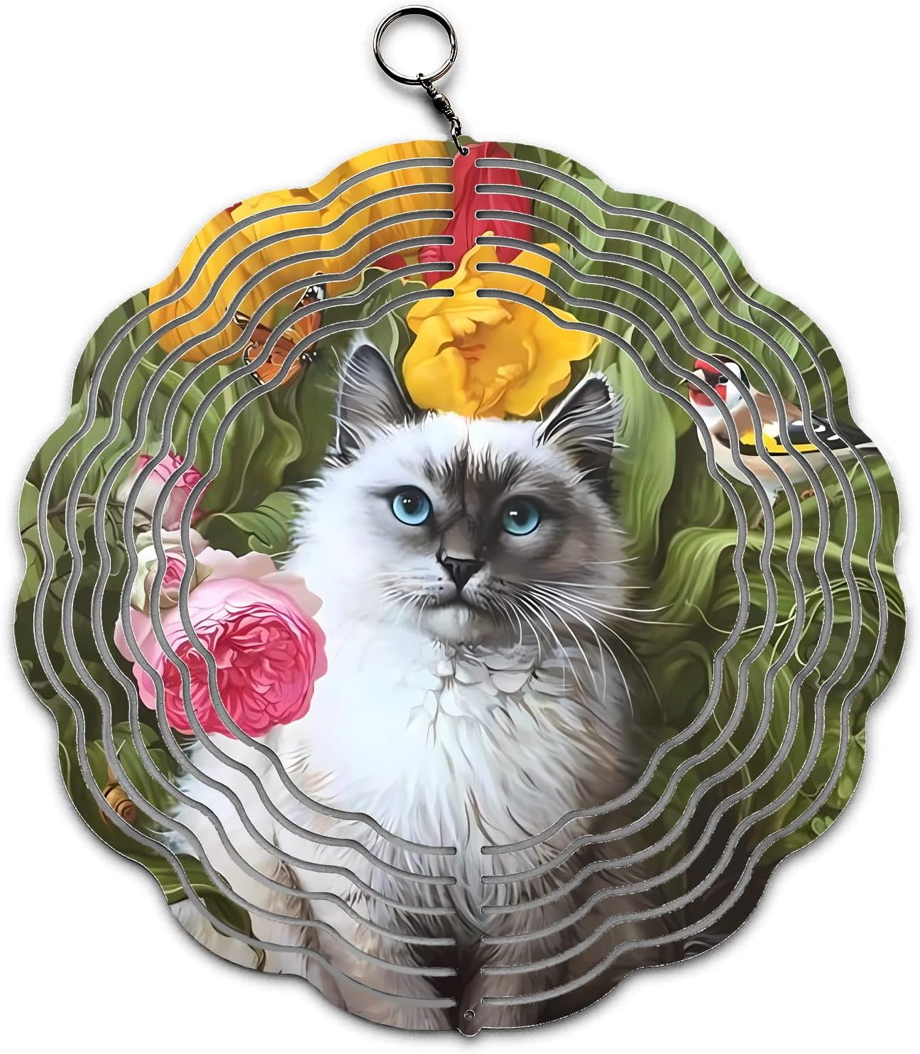 Siamese Cat on Leaves and Flowers Design Wind Spinner Yard Art and ...