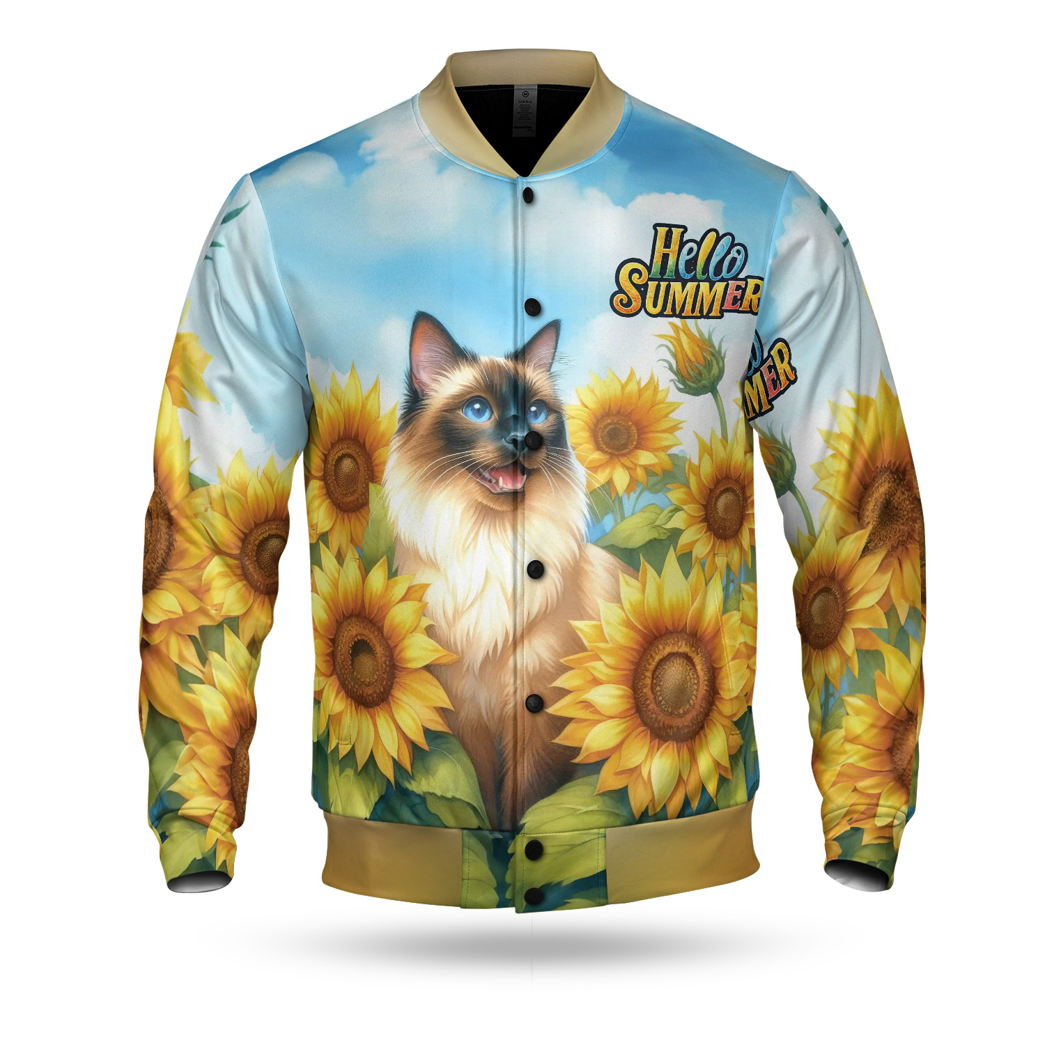 Siamese Hello Summer Sunshine Sunflowers Spring Retro Vintage All Over ...