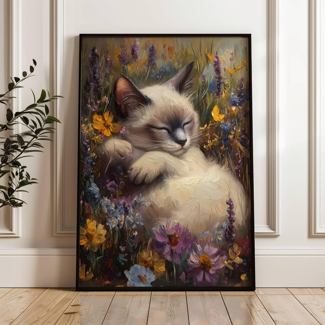 Siamese Kitten In Wildflowers Poster, Siamese Cat Home Decor, Cute ...