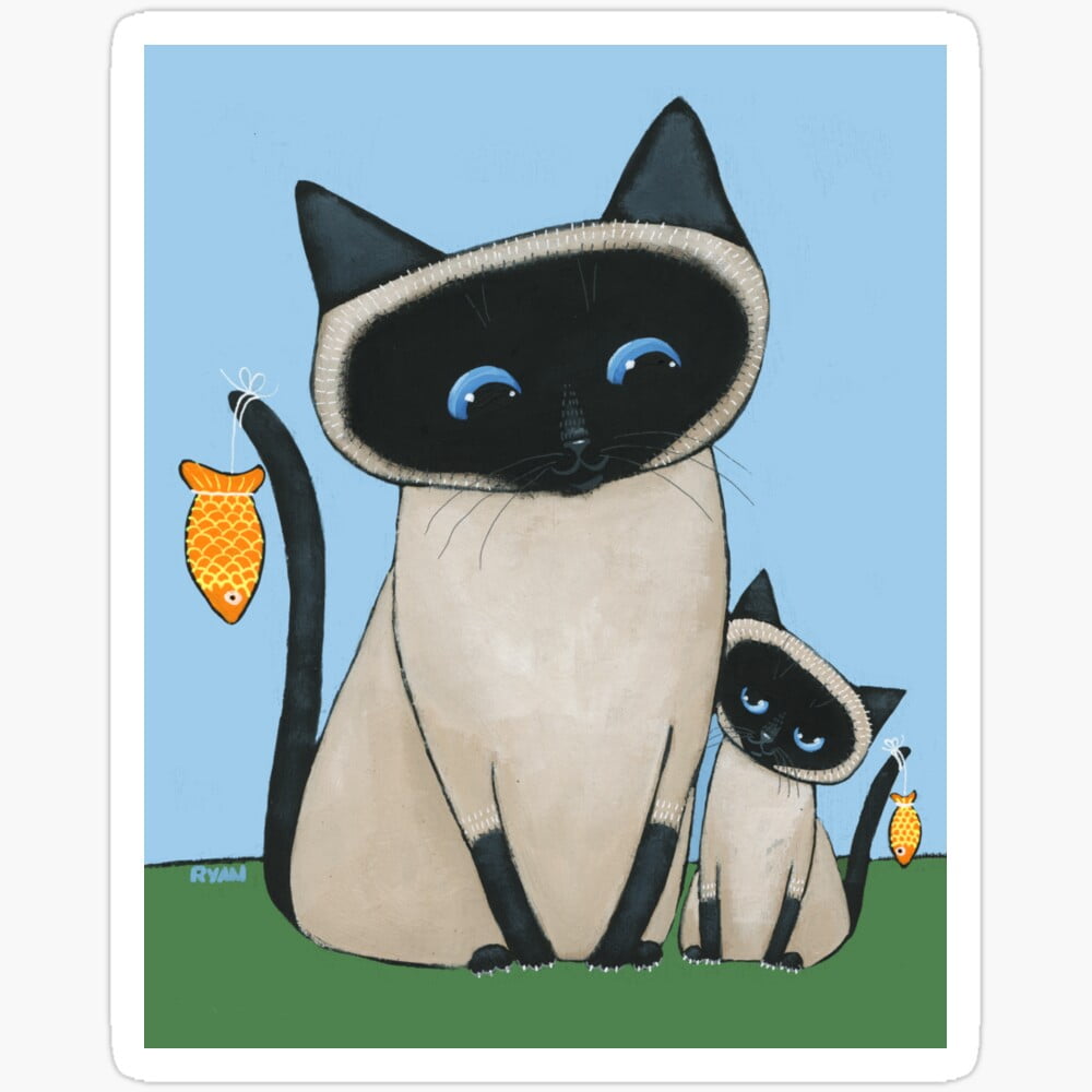 Siamese Kittens First Catch Sticker Phone Decal Water Bottle Stickers ...