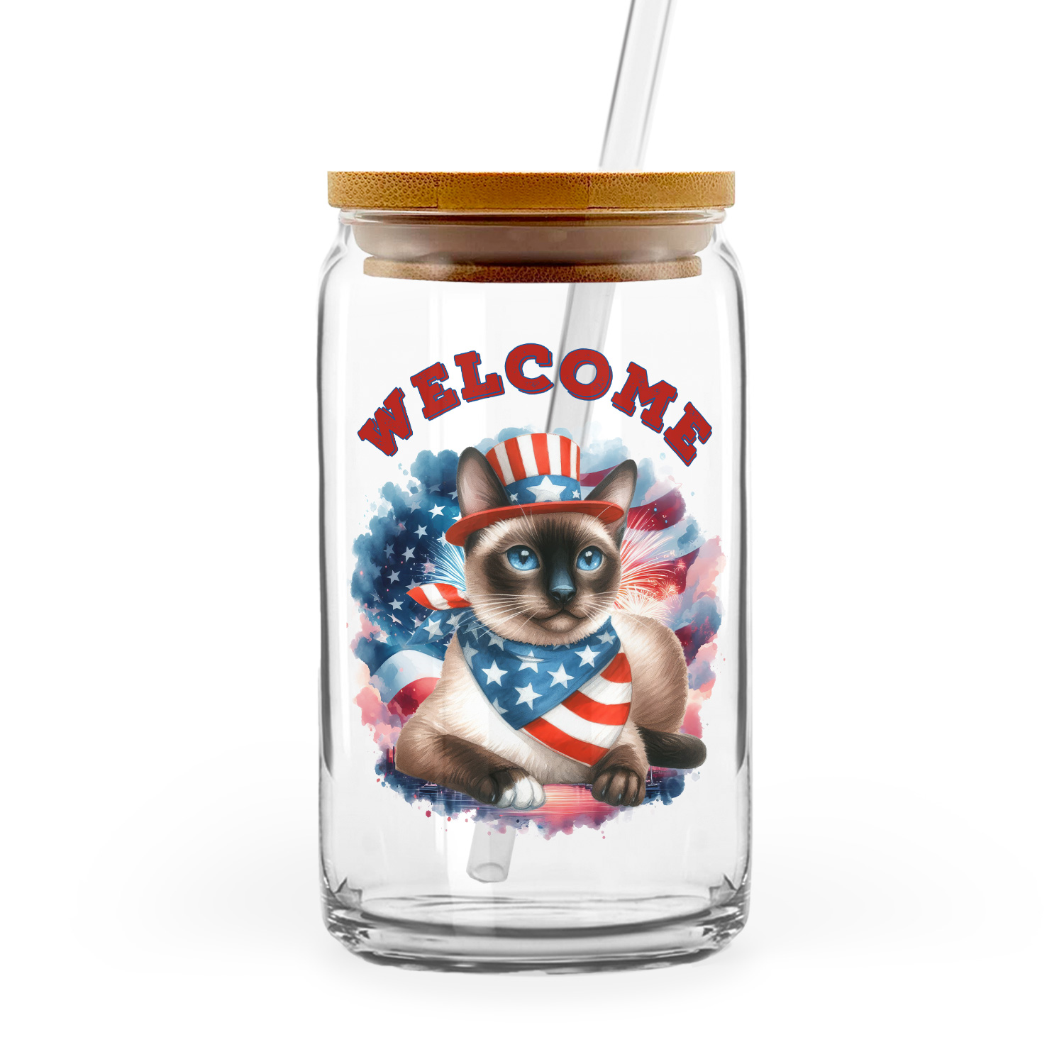 Siamese Patriotic Welcome for 4Th of July Independence Day 16oz Glass ...