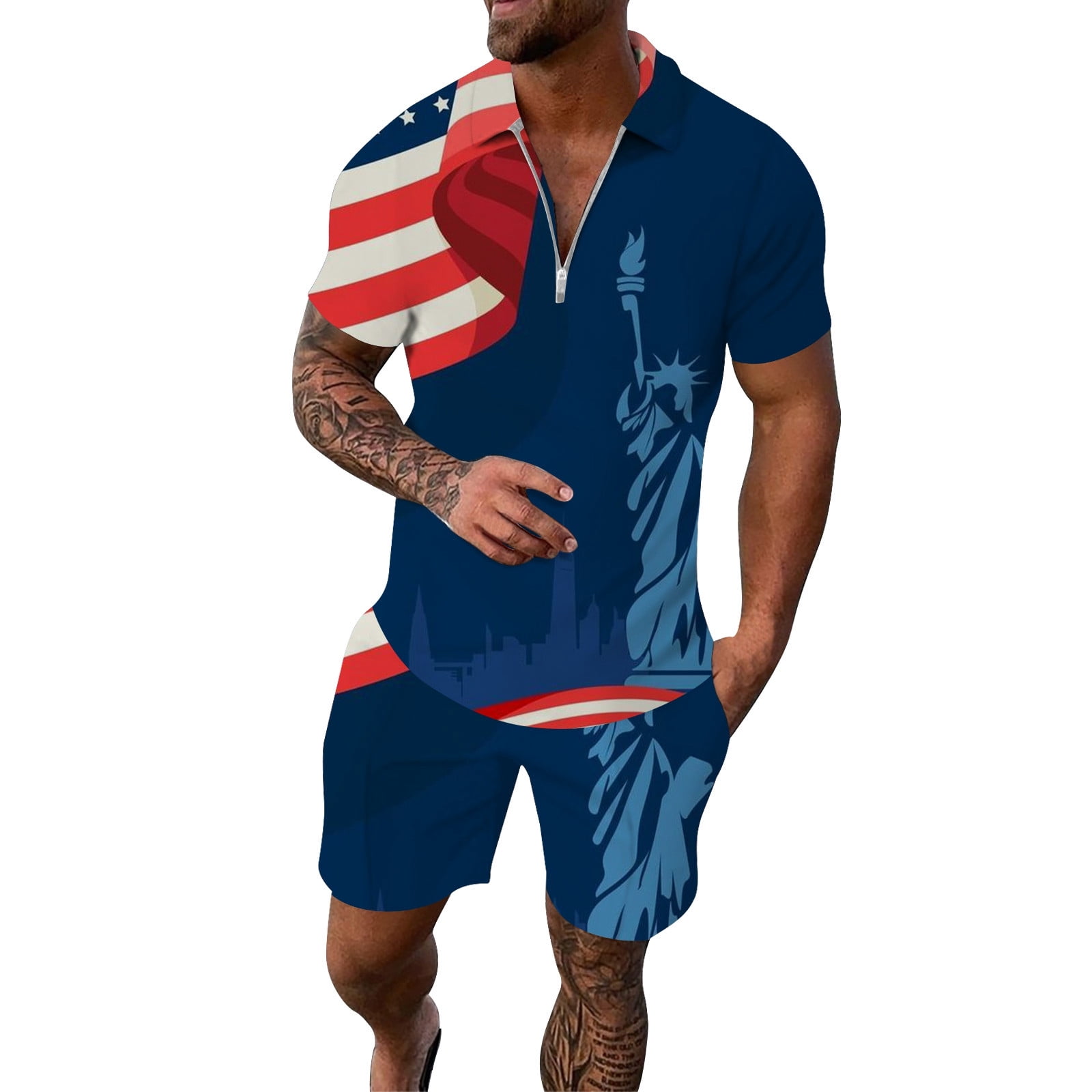 Siaonvr Mens 2 Piece Hawaiian Outfits Mens Casual Independence Day