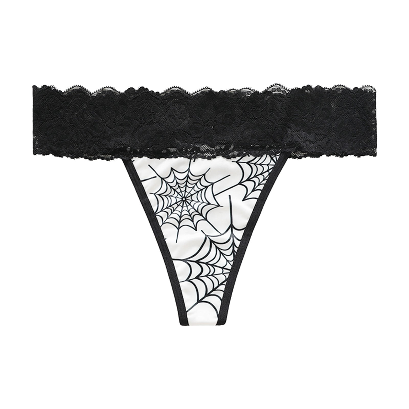 Siaonvr Spirit Halloween Ladies Sexy Lace Patchwork Print Seamless Ice Silk T Shaped Underwear