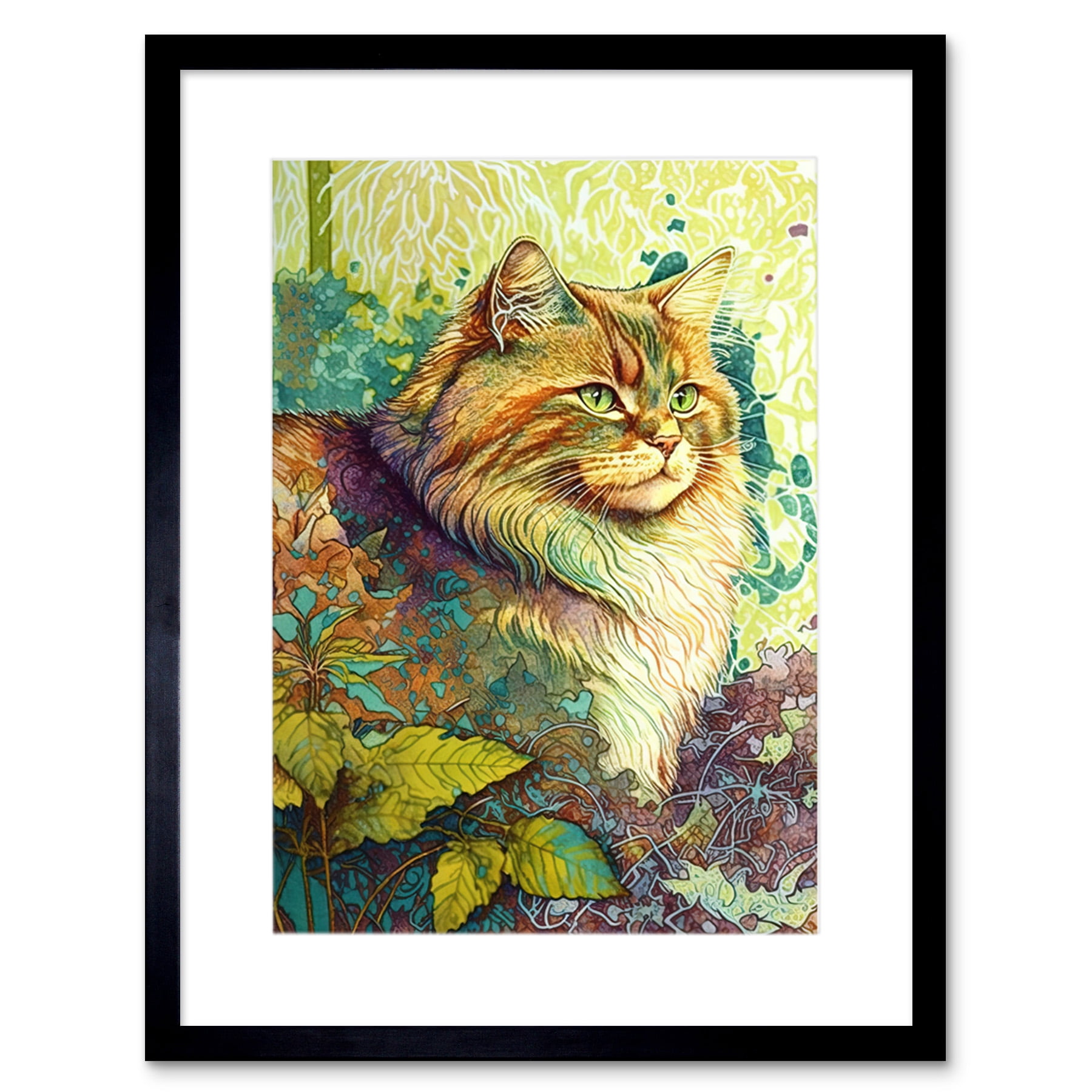 Siberian Cat in Nature Vibrant Colourful Modern Portrait Illustration ...