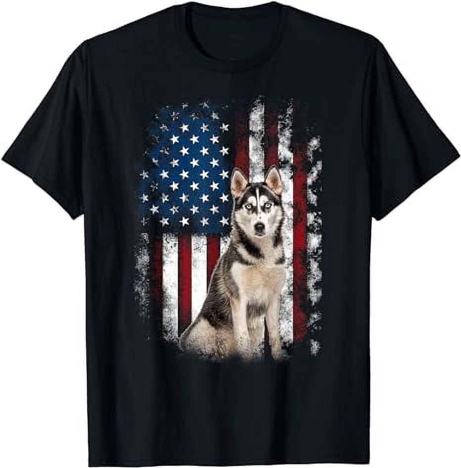 Siberian Husky American Flag 4th Of July Patriotic Dog Lover T-Shirt ...