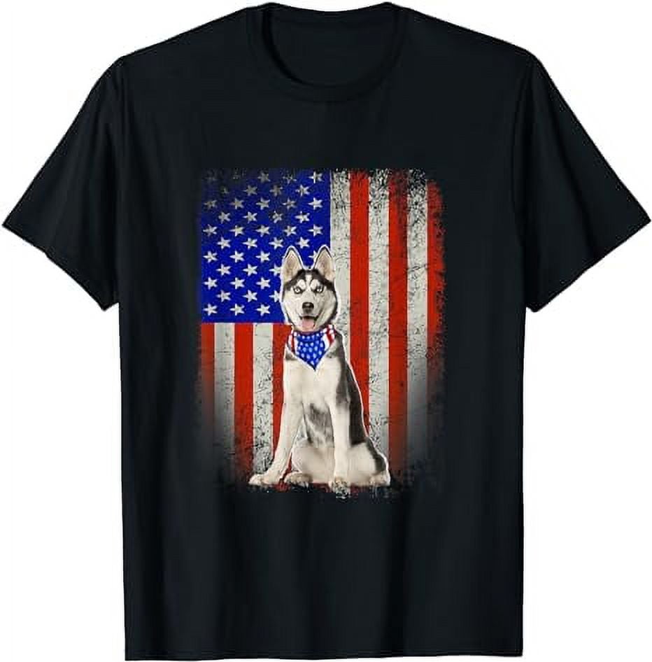 Siberian Husky American Flag 4th Of July Patriotic Dog Lover T-Shirt ...