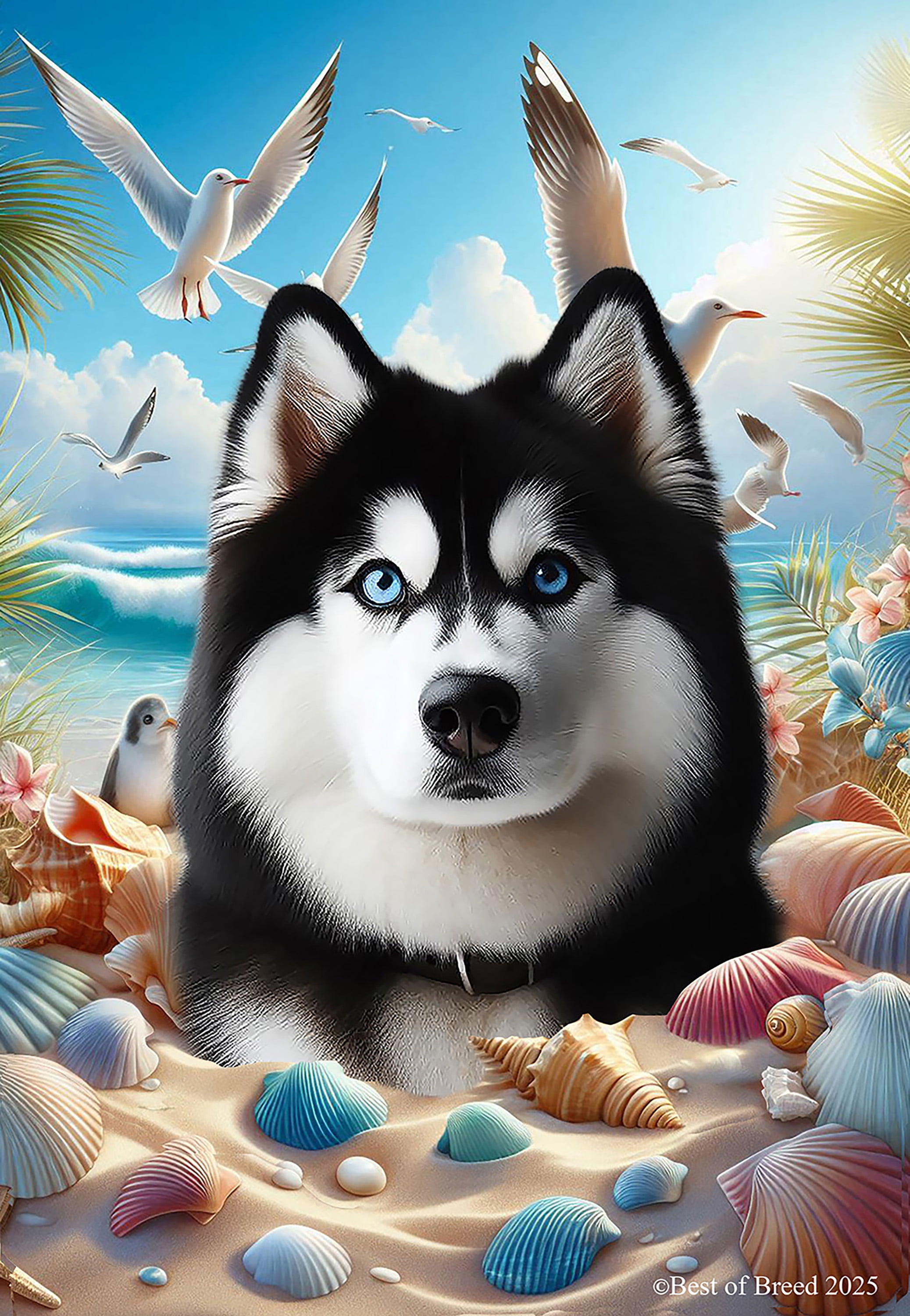 Siberian Husky Black/White Blue Eyes - Best of Breed Summer Beach ...