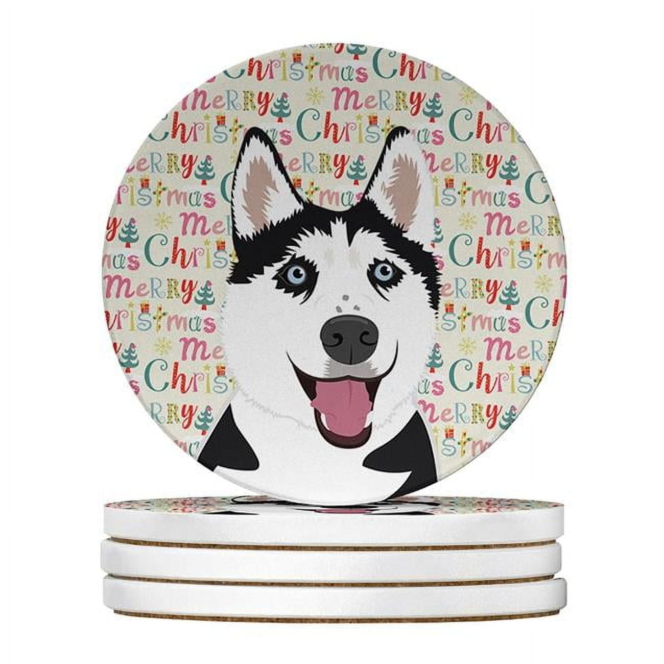 Siberian Husky Black and White #2 Christmas Large Sandstone Coasters ...