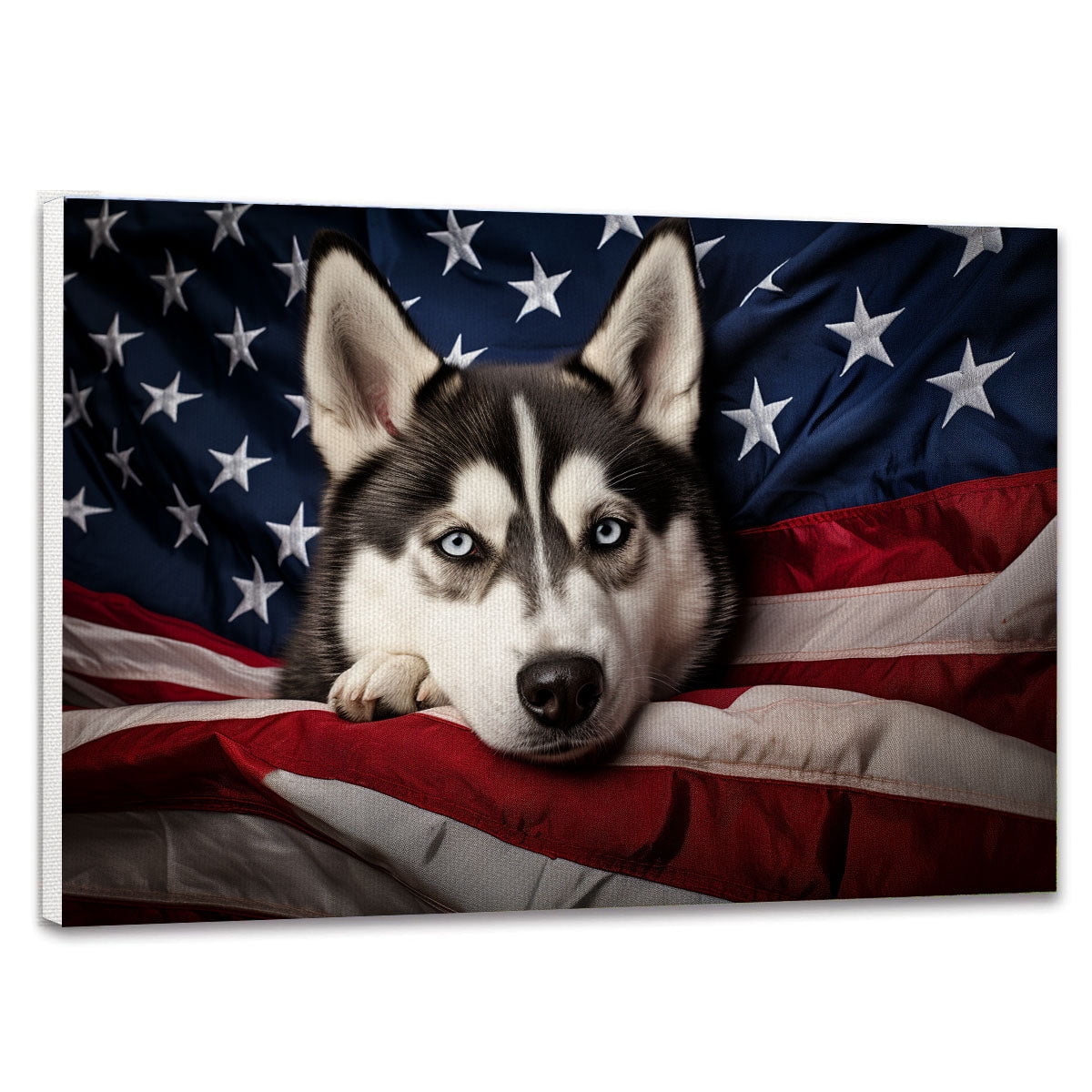 Siberian Husky Dog Canvas with American Flag Canvas Wall Art Dog Canvas ...