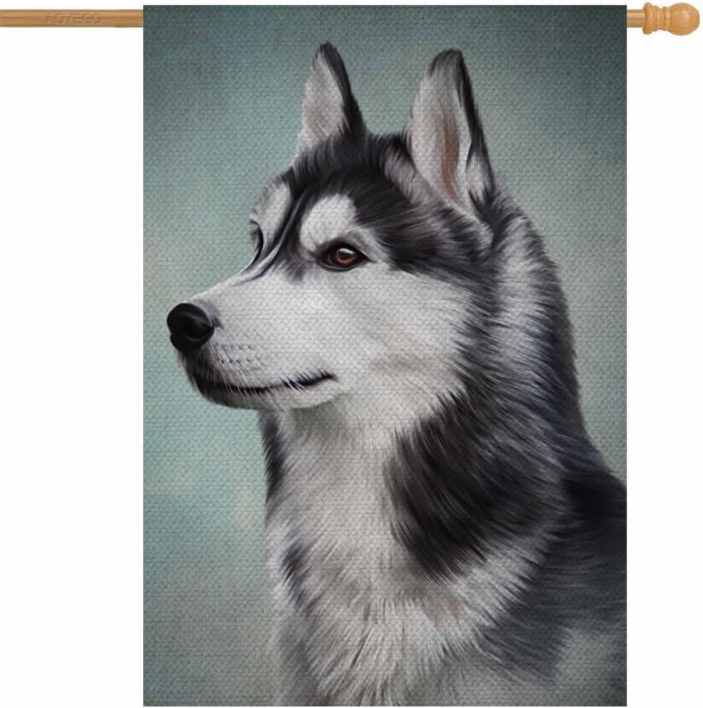 Siberian Husky Dog House Flag 28 x 40 Inch Large Vertical Double Sided ...