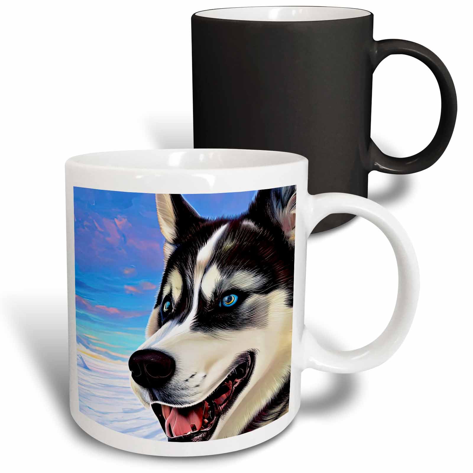 3drose, Siberian Husky Dog Portrait. Blue Sky, White Snow. Digital Art ...