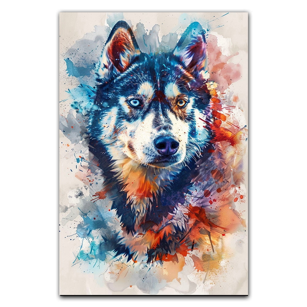 Siberian Husky Dog Poster Wall Art, Modern Cute Colorful Puppy Poster ...