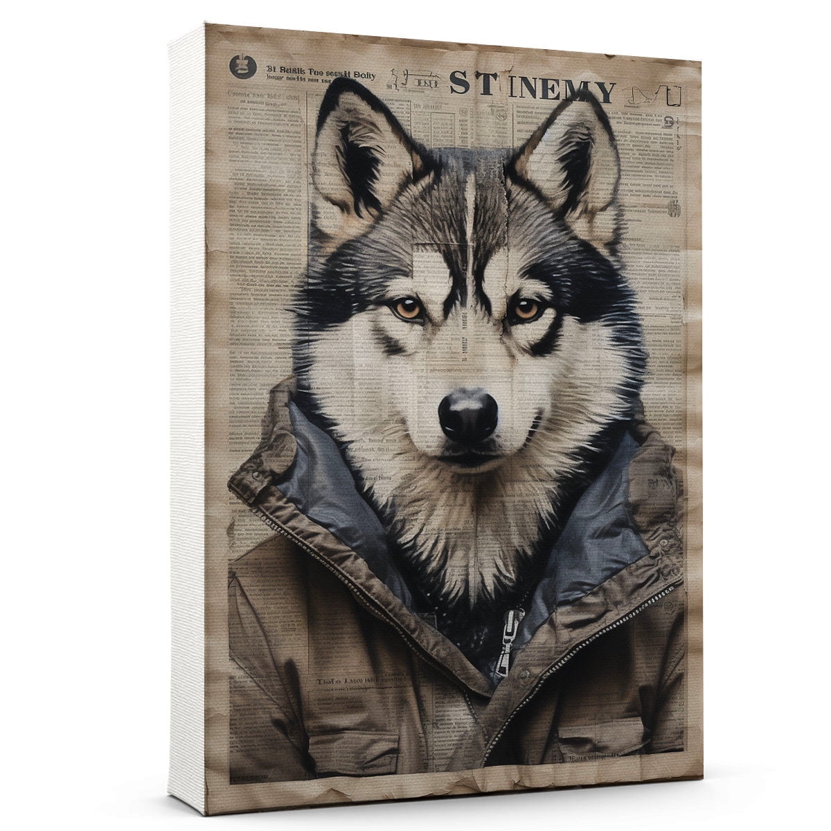 Siberian Husky Dog Read Newspapers Sitting Poster Prints on Canvas ...