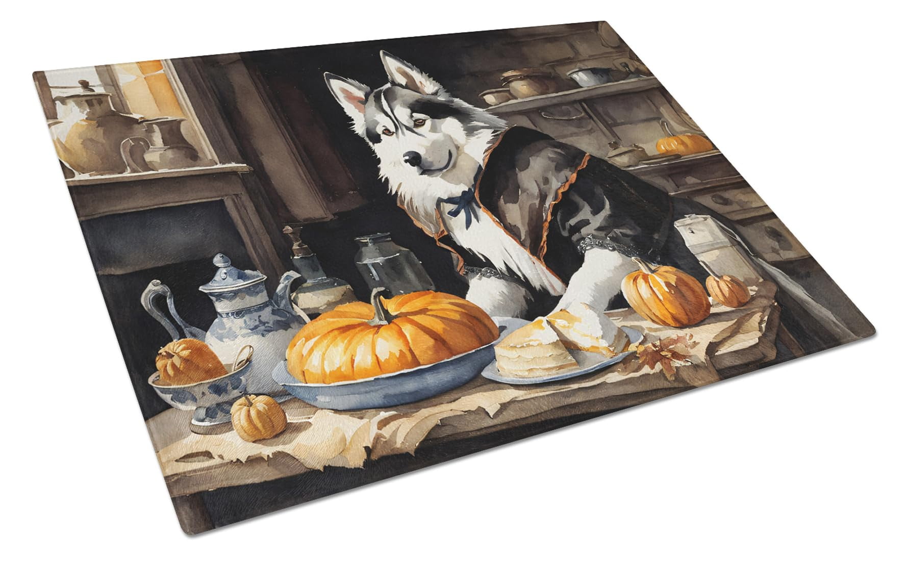 Siberian Husky Fall Kitchen Pumpkins Glass Cutting Board Large 12 in x ...