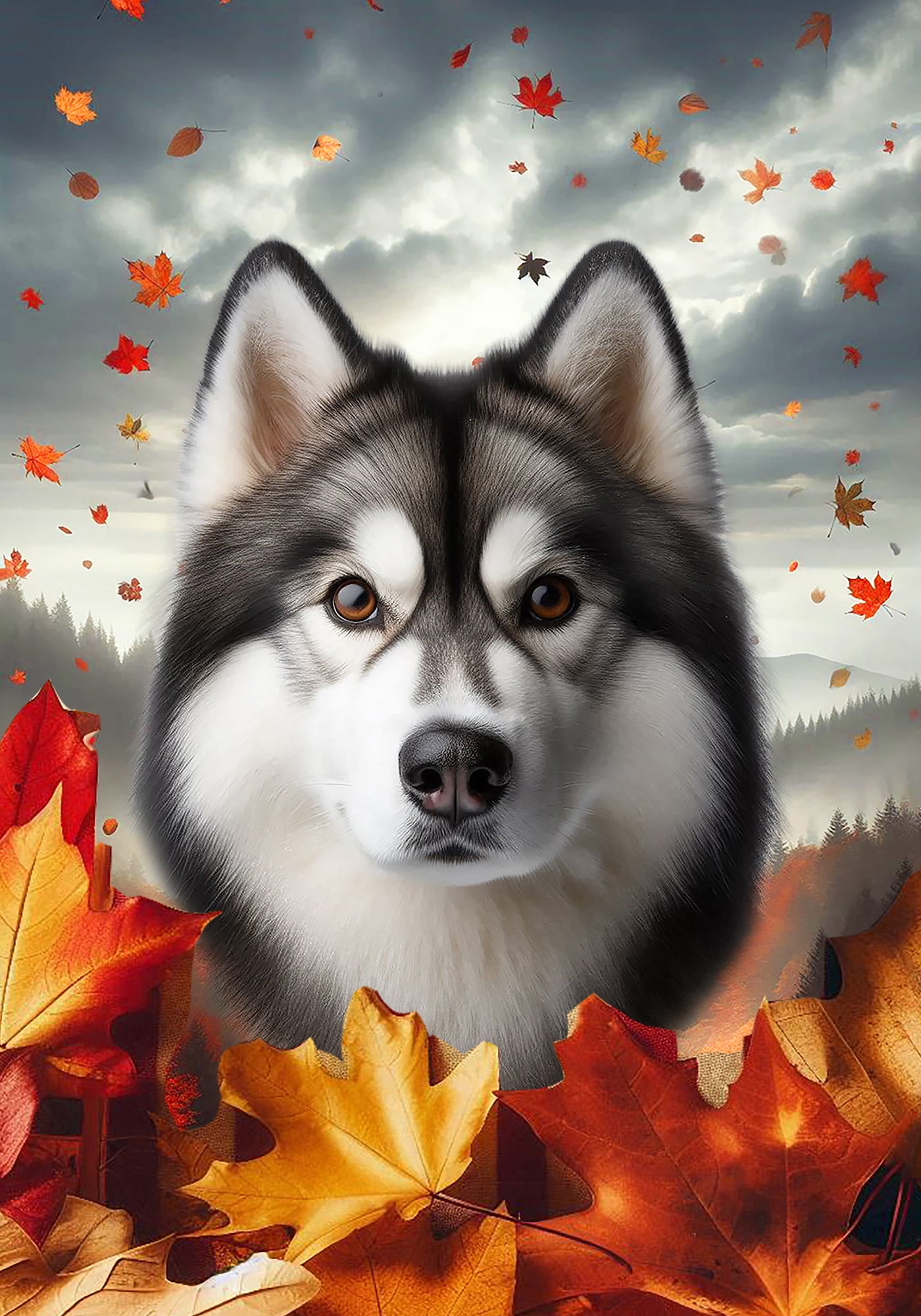 Siberian Husky Grey - Best of Breed Fall Leaves Outdoor House Flag 28 ...