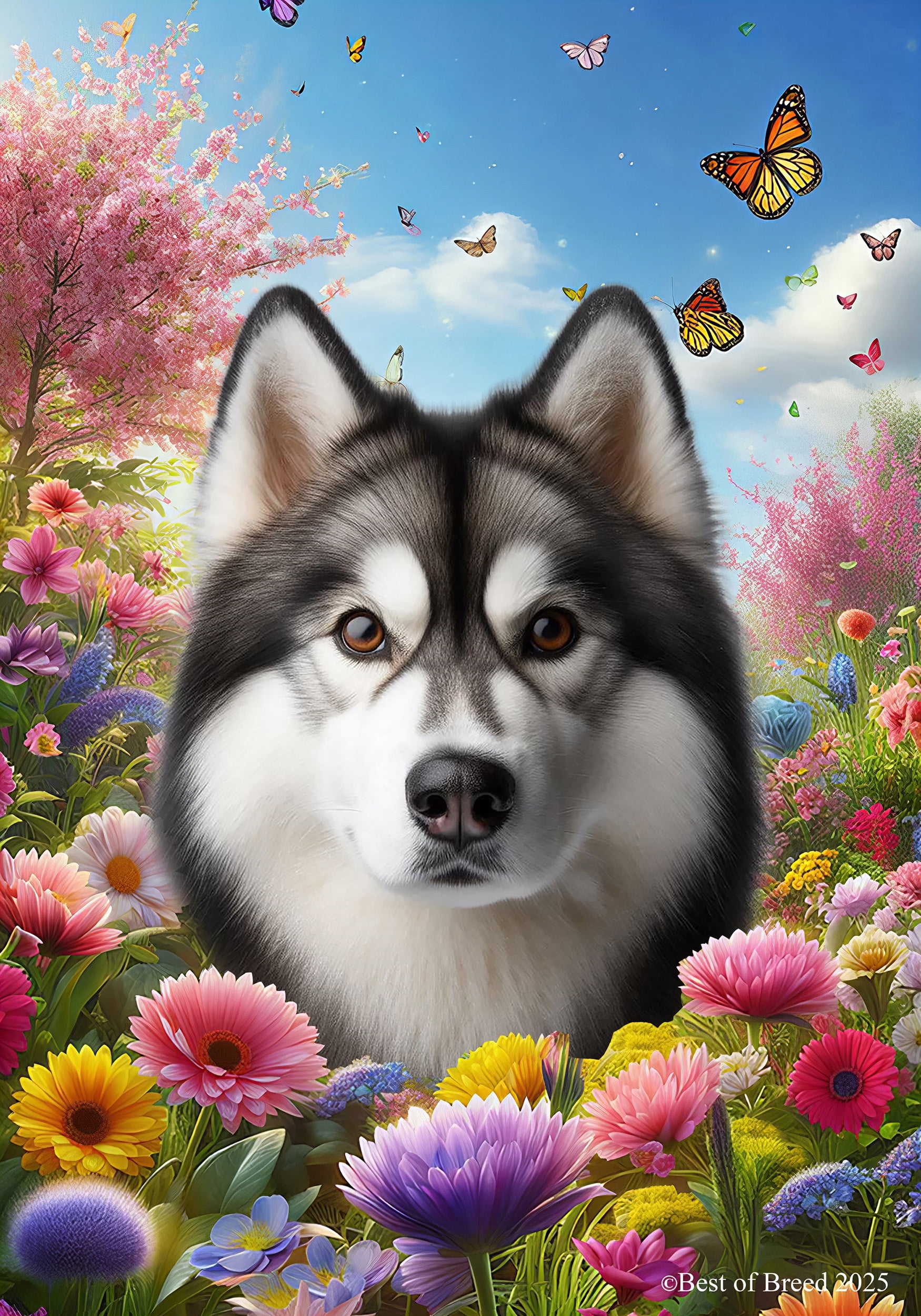 Siberian Husky Grey - Best of Breed Spring Butterfly Outdoor House Flag ...